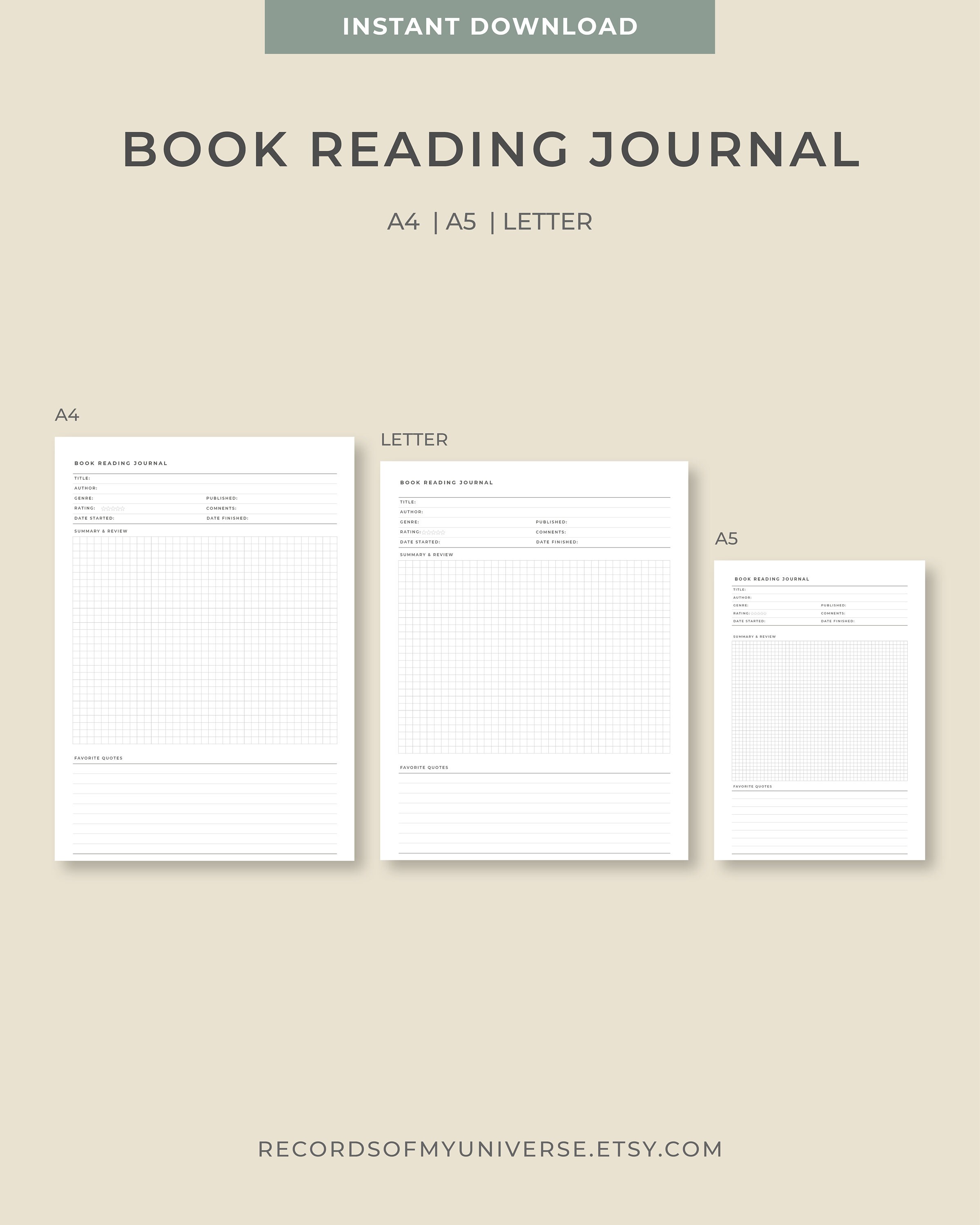 Printable & Editable Book Reading Planner Package A4, A5, Letter Size ...