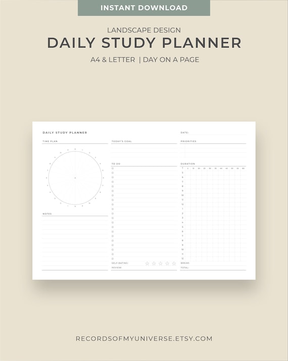 Printable & Editable Daily Study Planner Template Printable - Etsy