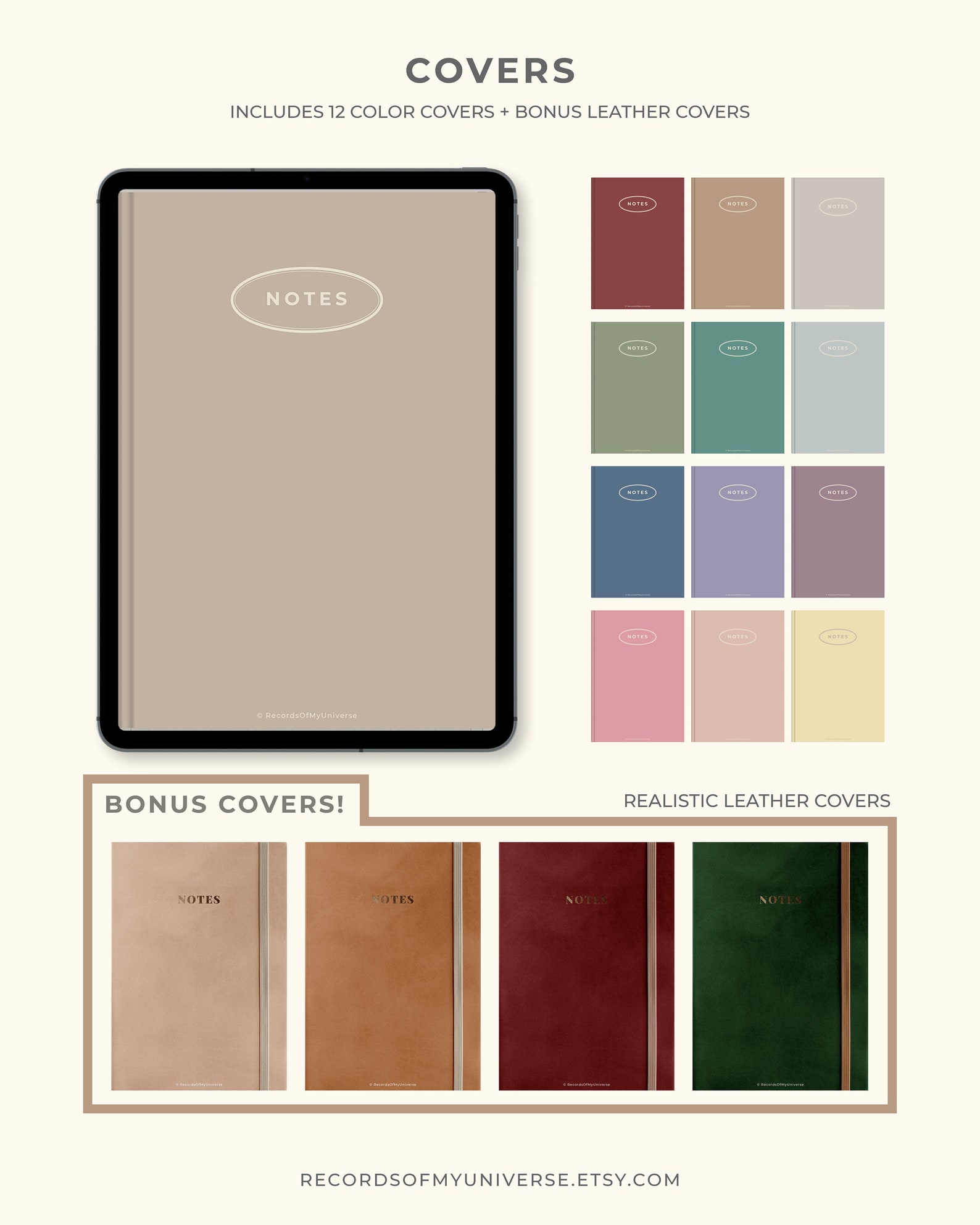 12 Sections of Portrait Digital Notebook Template | Hyperlinked PDF ...
