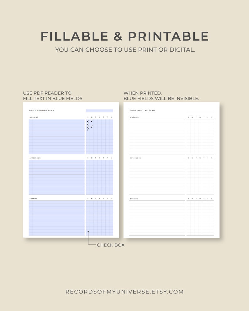 Printable & Editable 2 Types of Daily Routine Planner A4 , Letter Size ...