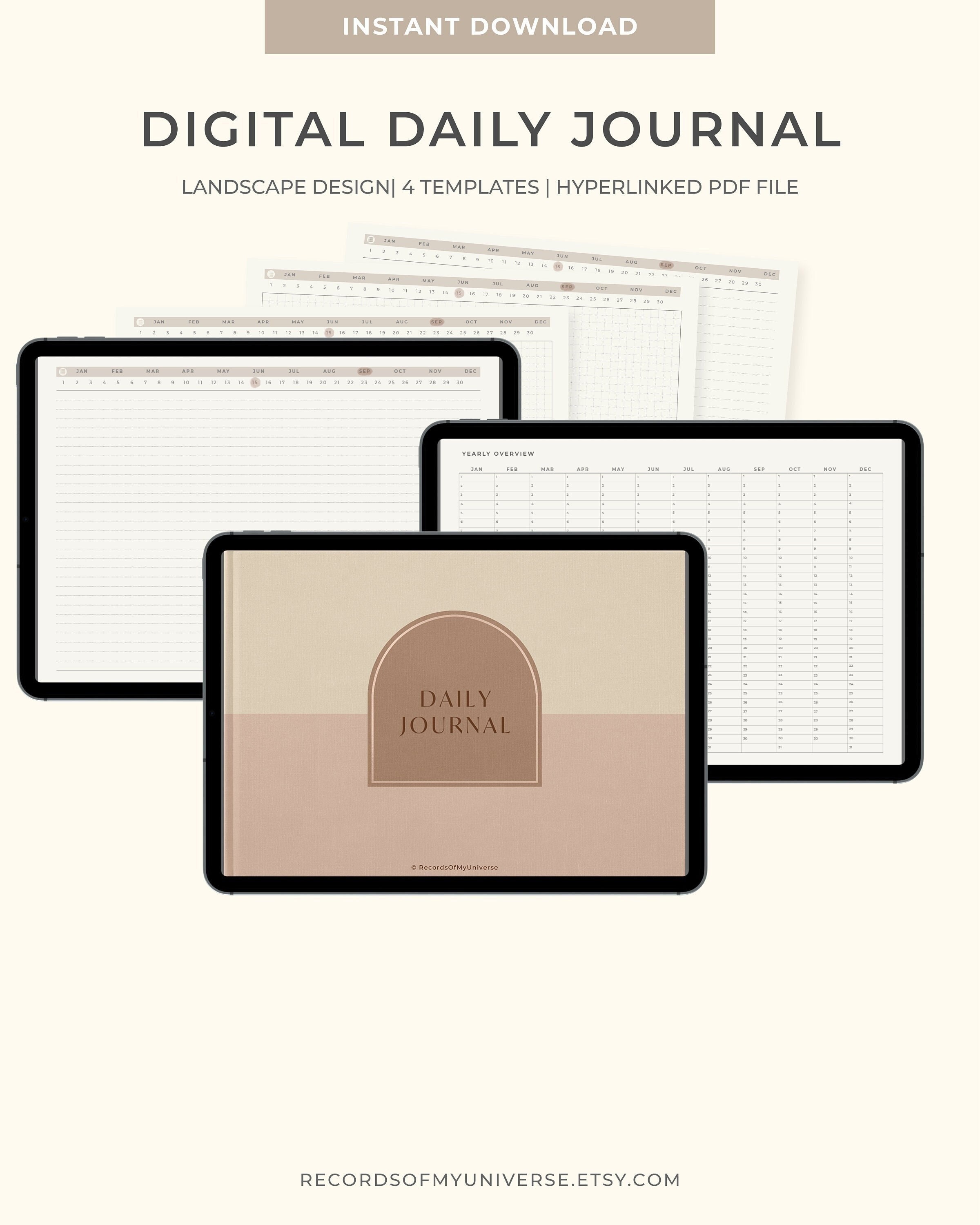 365-day Landscape Digital Daily Journal Book | Hyperlinked PDF File ...
