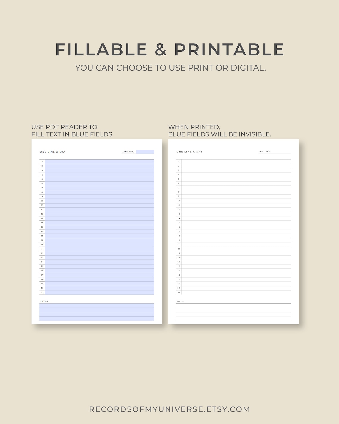 Printable & Editable Minimal One Line a Day Journal | A4, Letter Size ...