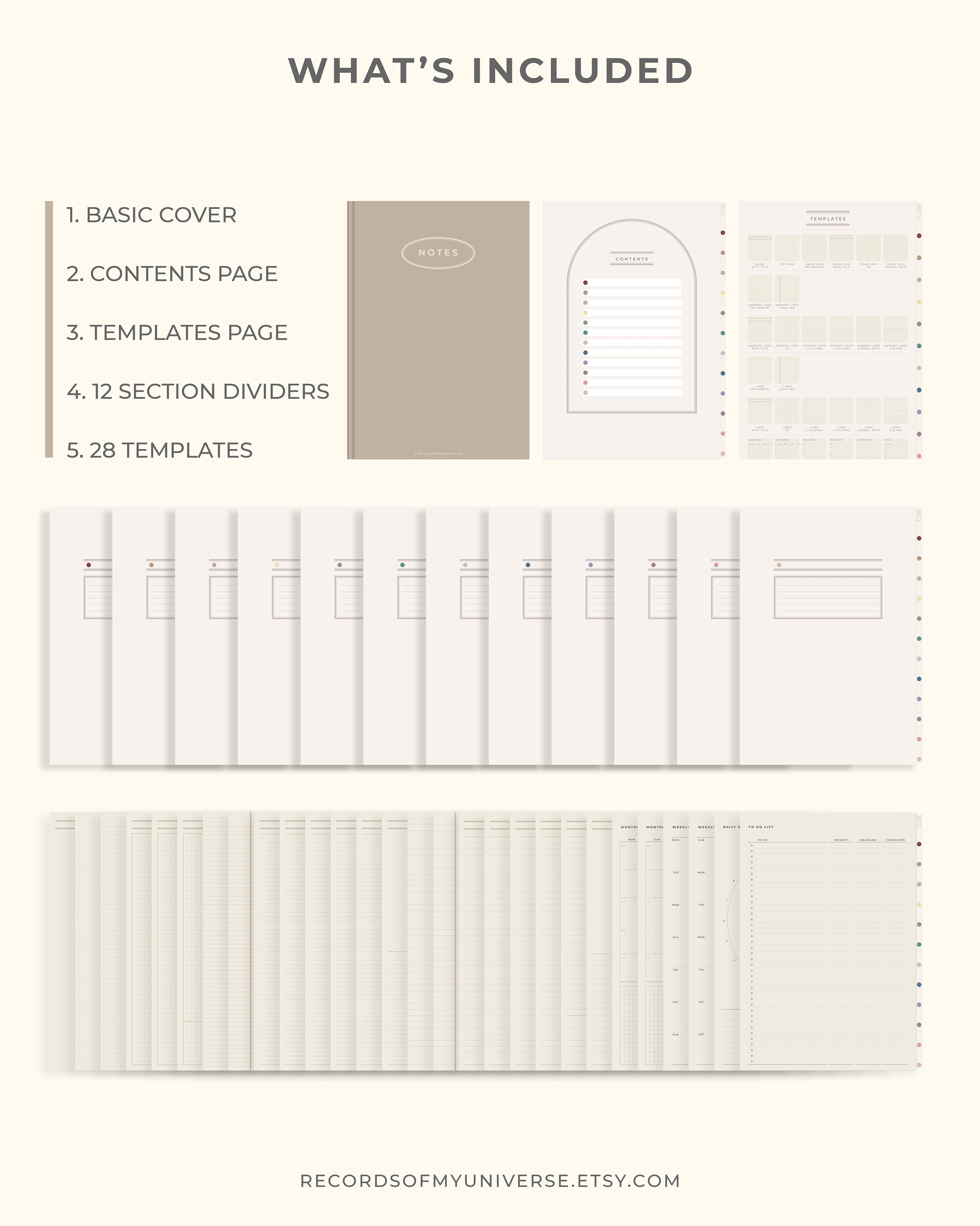 12 Sections of Portrait Digital Notebook Template | Hyperlinked PDF ...