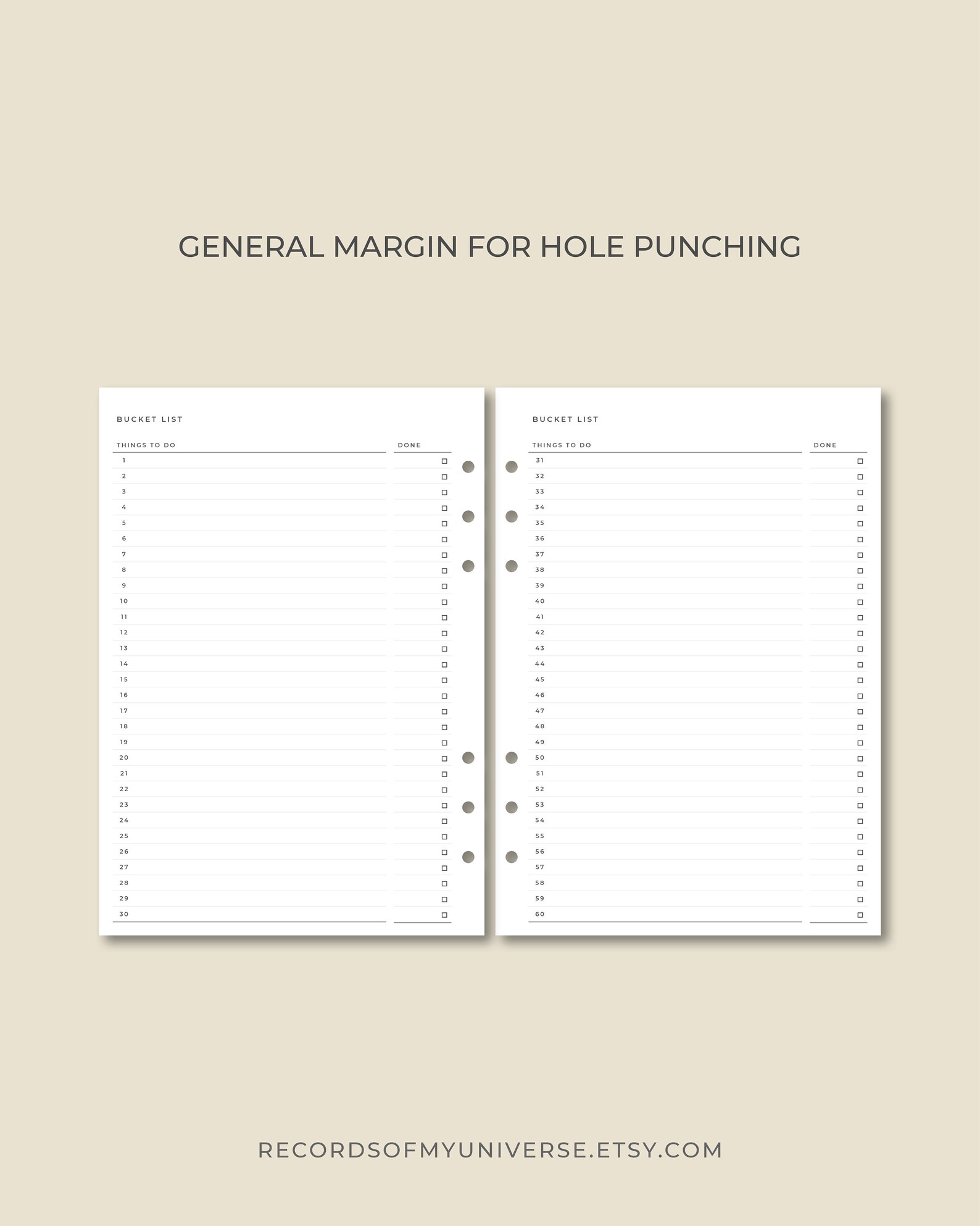 A5 Size Printable Simple Bucket List Template | Instant Download ...