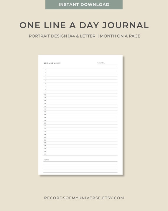 Printable & Editable Minimal One Line a Day Journal A4 | Etsy