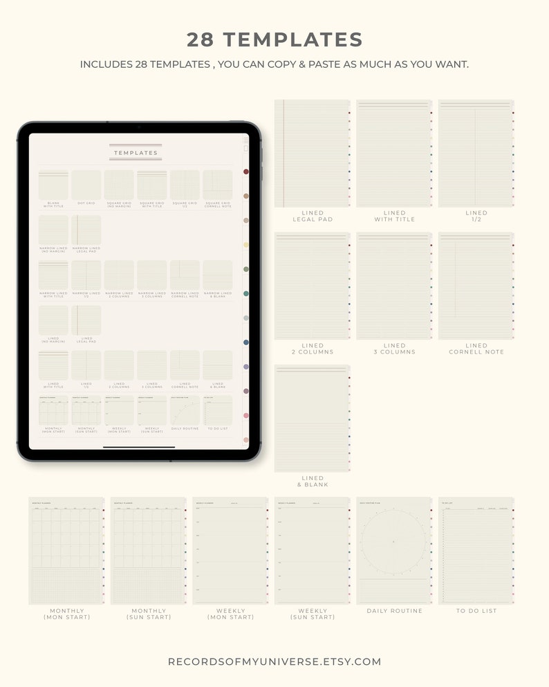 12 Sections of Portrait Digital Notebook Template | Hyperlinked PDF ...