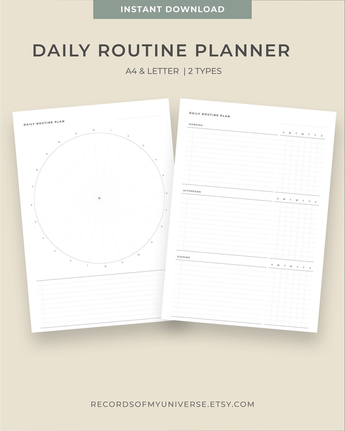 Printable & Editable 2 Types of Daily Routine Planner A4 , Letter Size ...