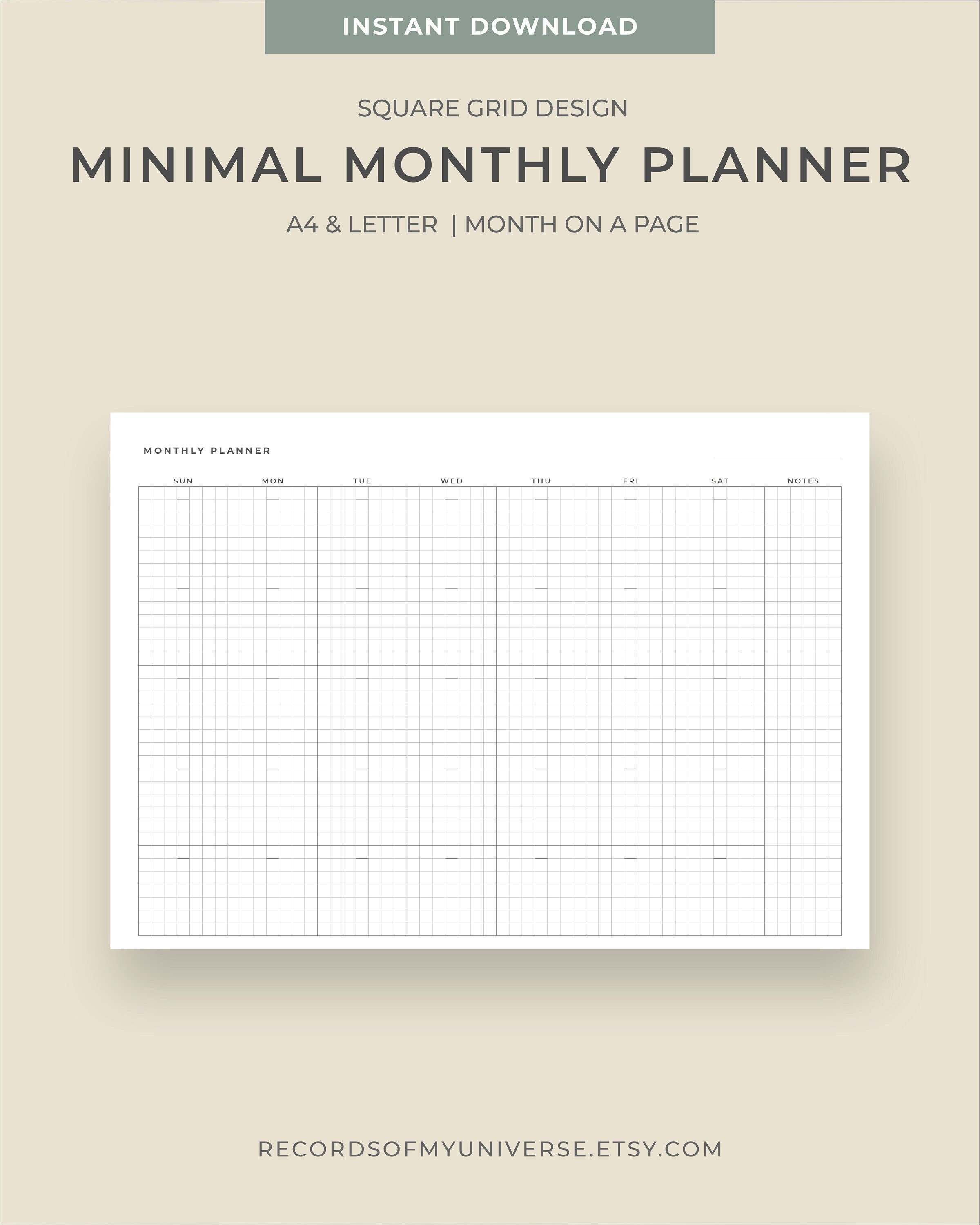 Printable & Editable Minimal Square Grid Planner Template Printable ...