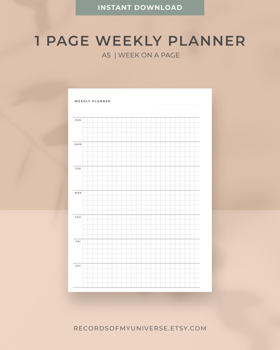 A5 Size Minimal Weekly Planner Template Printable Week on A Page Mon ...