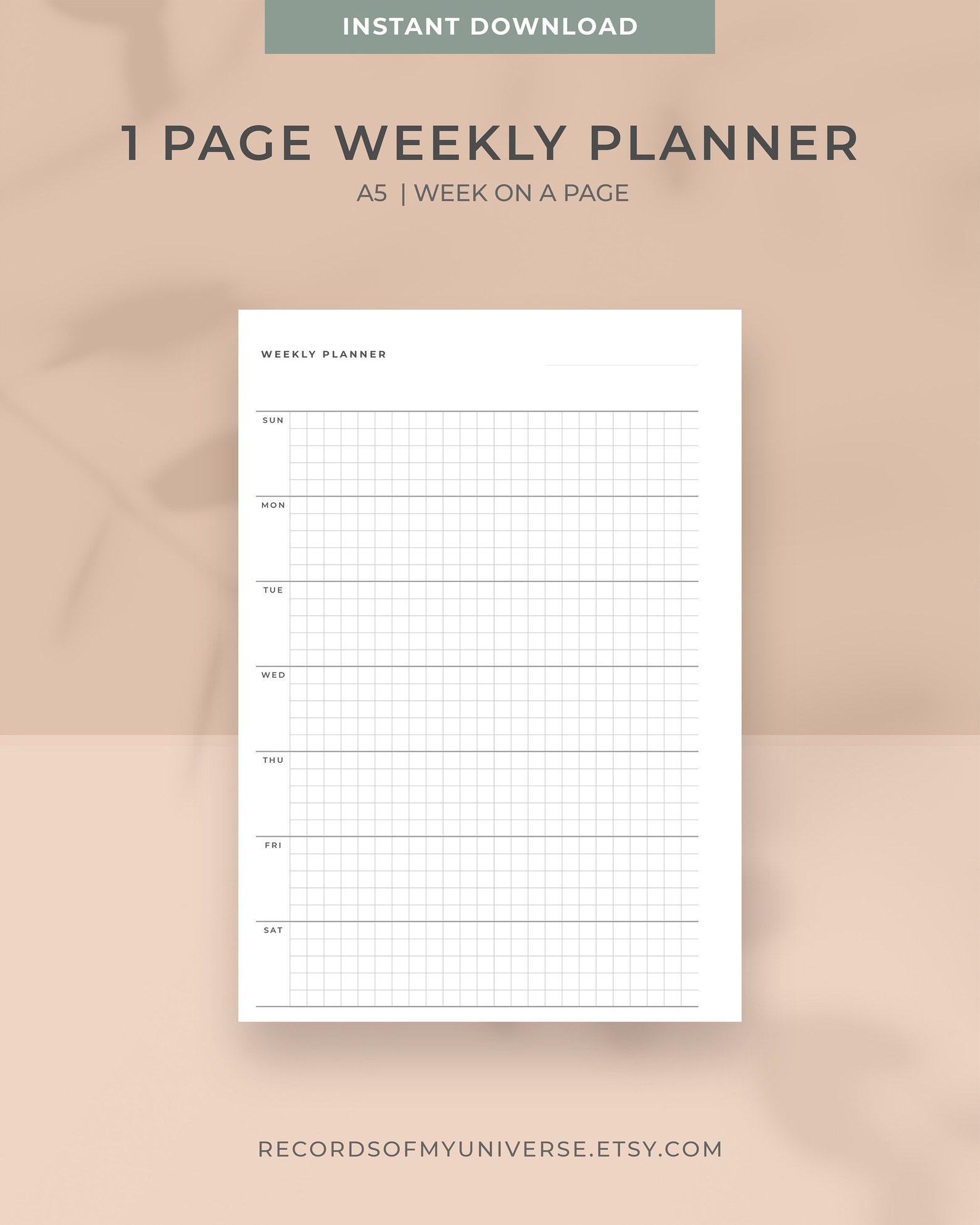 A5 Size Minimal Weekly Planner Template Printable Week on A Page Mon ...
