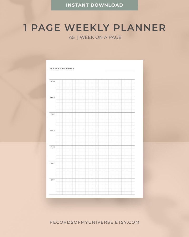 A5 Size Minimal Weekly Planner Template Printable Week on A Page Mon ...