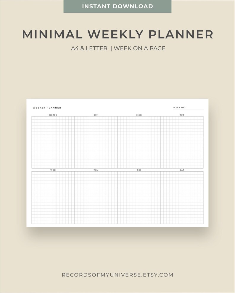 Editable & Printable _ A4 , Letter Size Minimal Weekly Square Grid ...