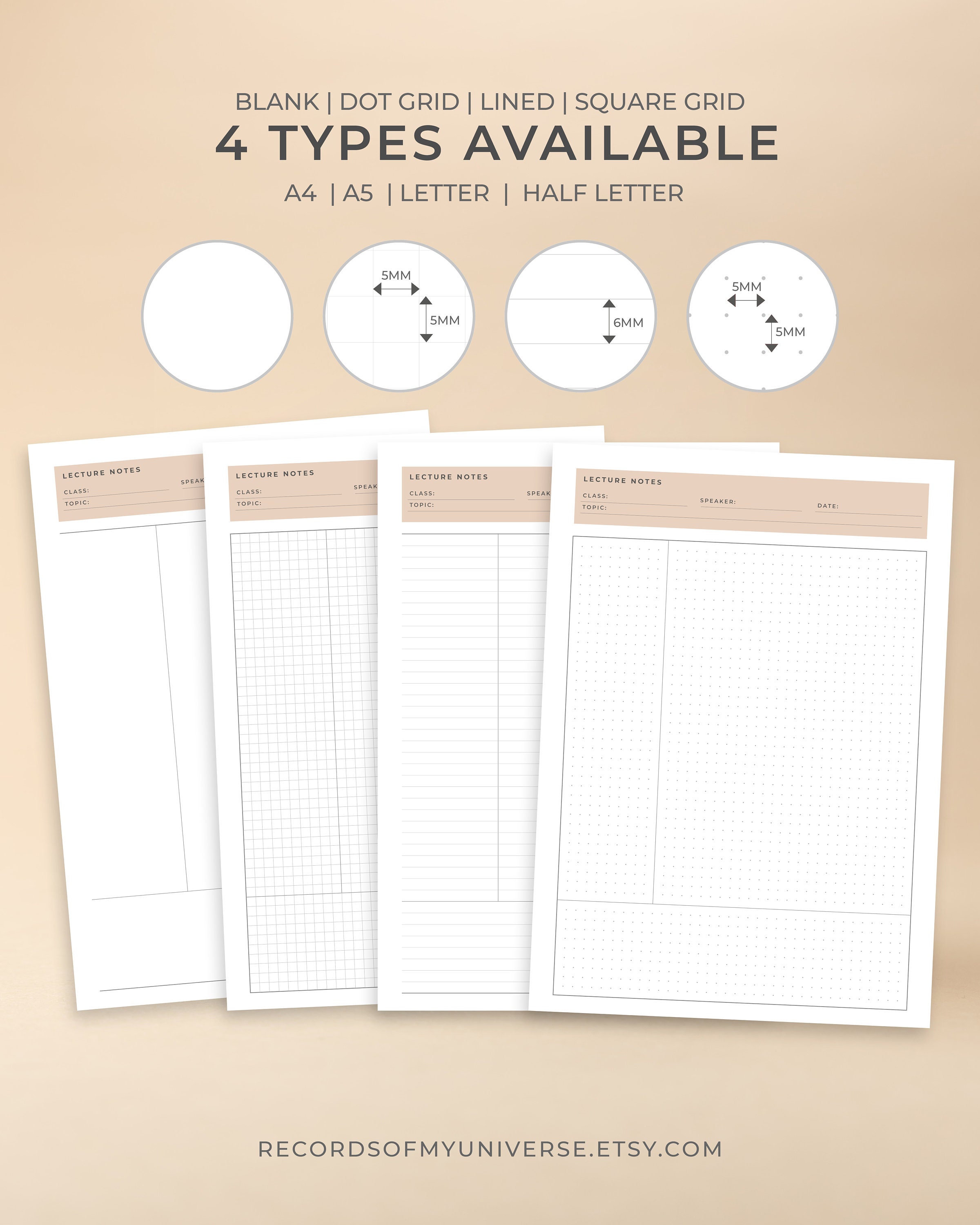 8 Pastel Colors of Printable Lecture Notes Available in 4 Types | A4 ...