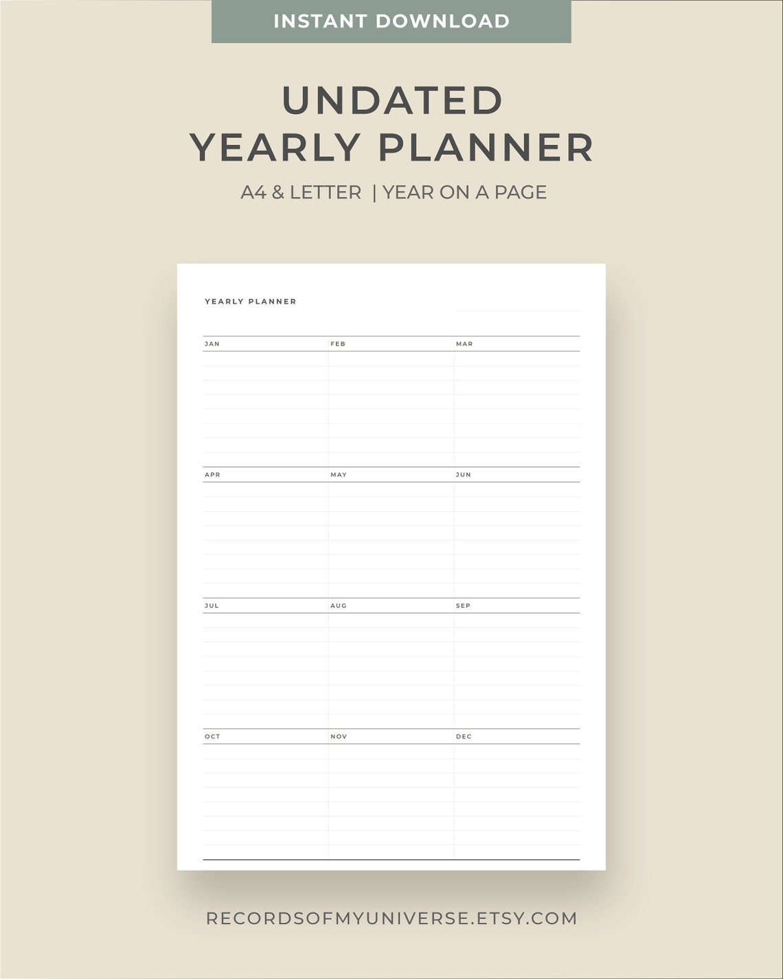 Editable & Printable Minimal Yearly Planner | Letter, A4 Size | Instant ...