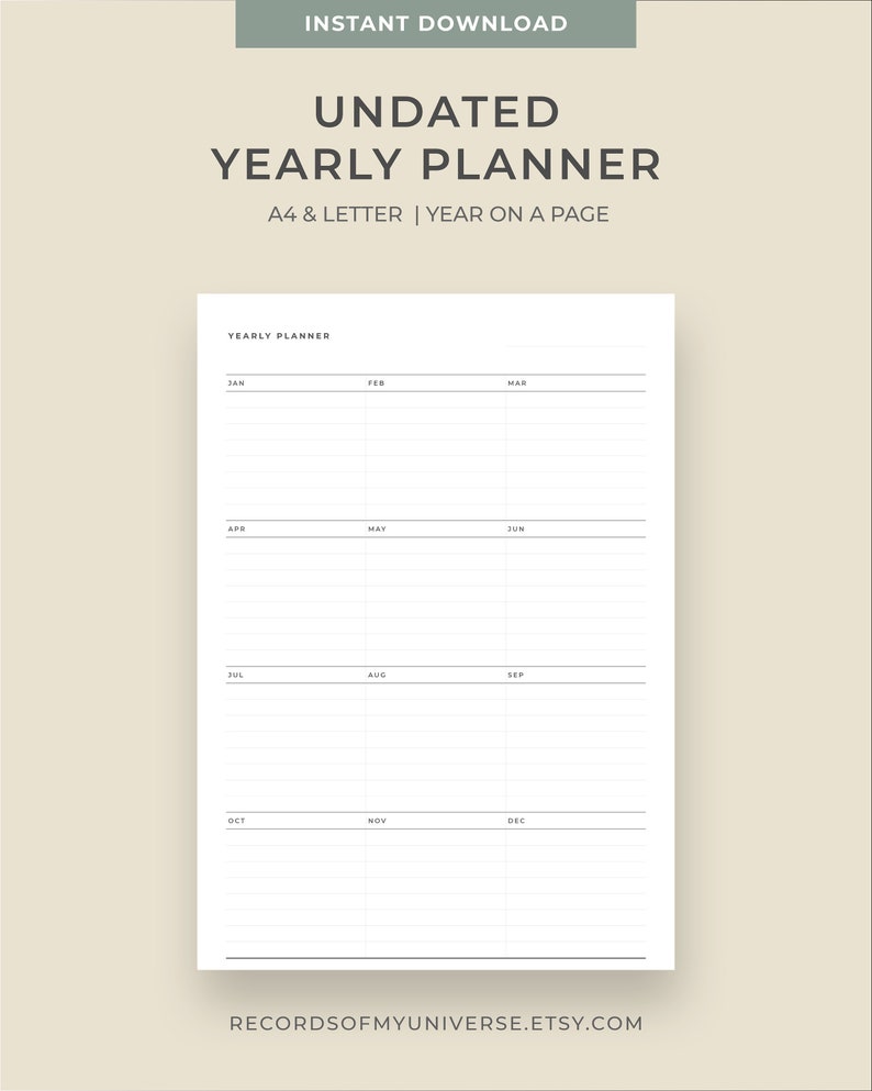 Editable & Printable Minimal Yearly Planner | Letter, A4 Size | Instant ...