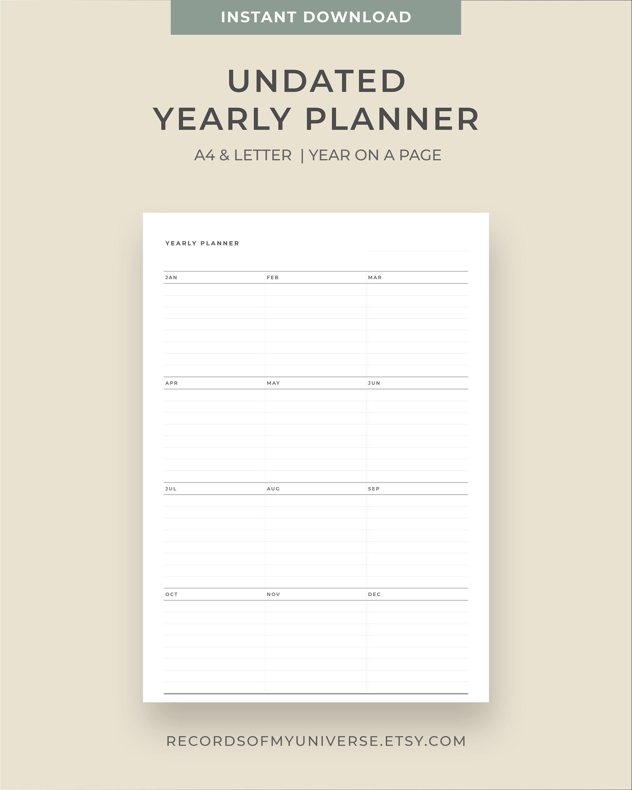 Editable & Printable Minimal Yearly Planner | Letter, A4 Size | Instant ...