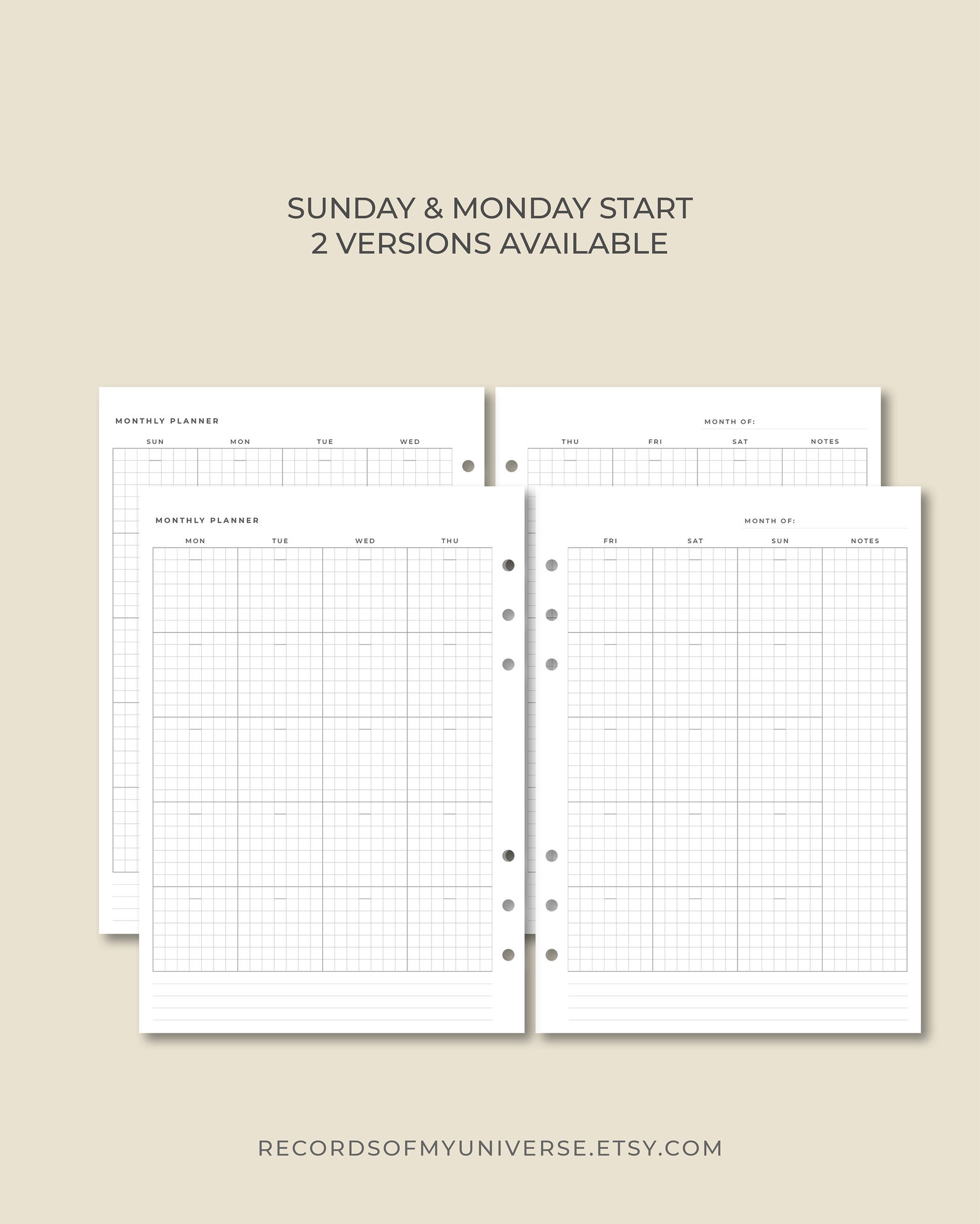 A5 Minimal Square Grid Monthly Planner Printable (digital Download) - Etsy