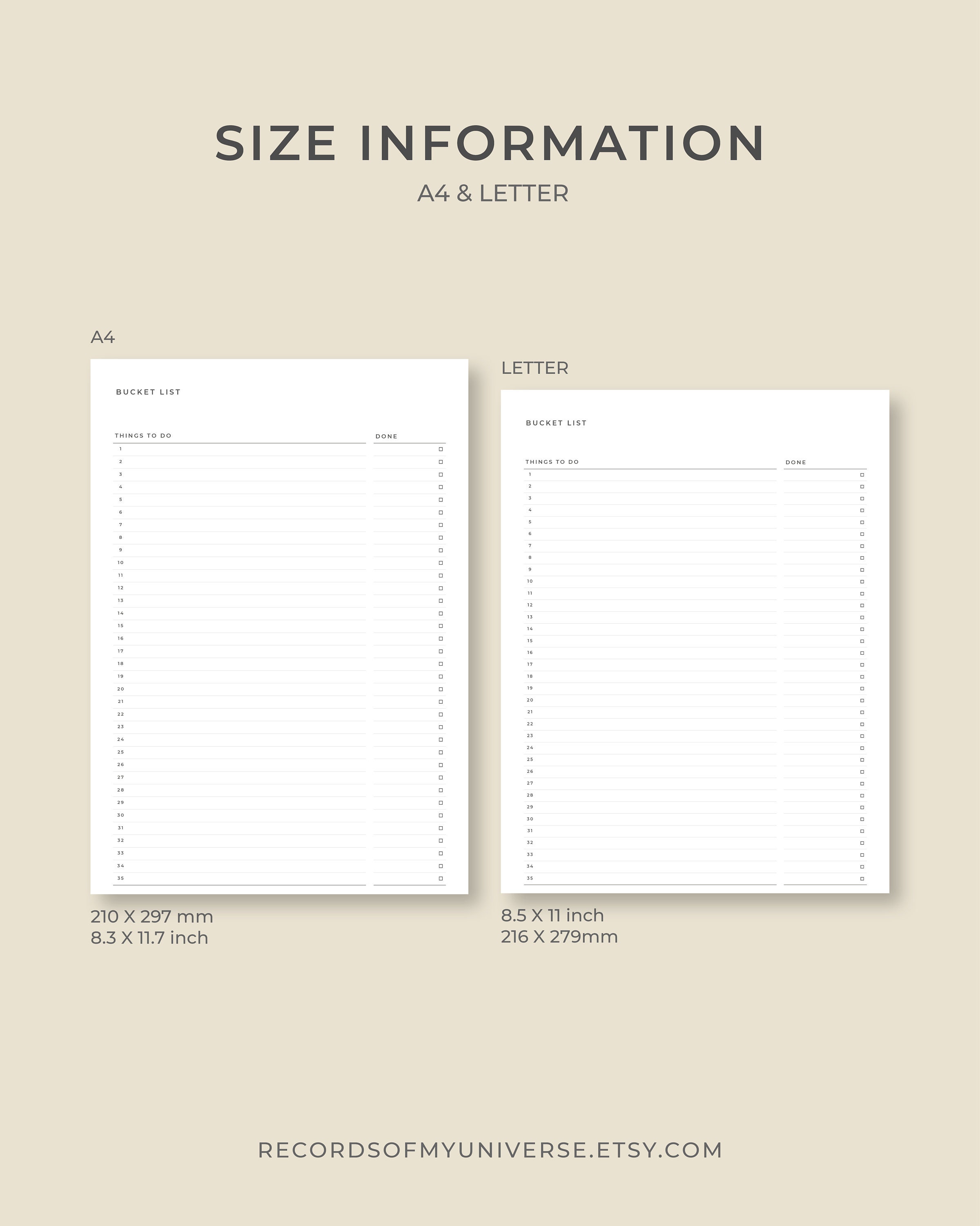 Editable & Printable A4, Letter Simple Bucket List Template Instant ...