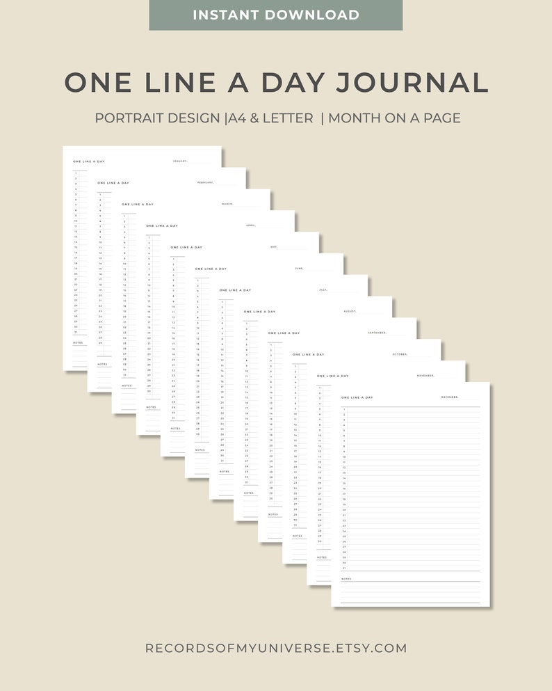 Printable & Editable Minimal One Line a Day Journal | A4, Letter Size ...