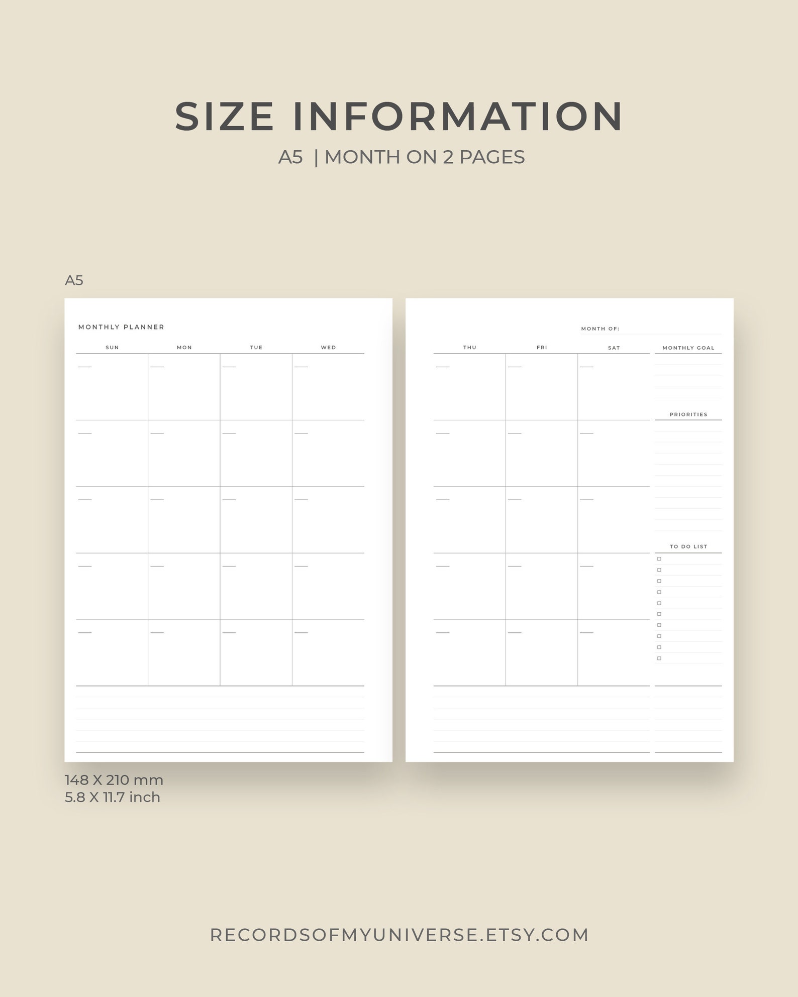 A5 Minimal Monthly Schedule Planner Template Printable | Month on ...