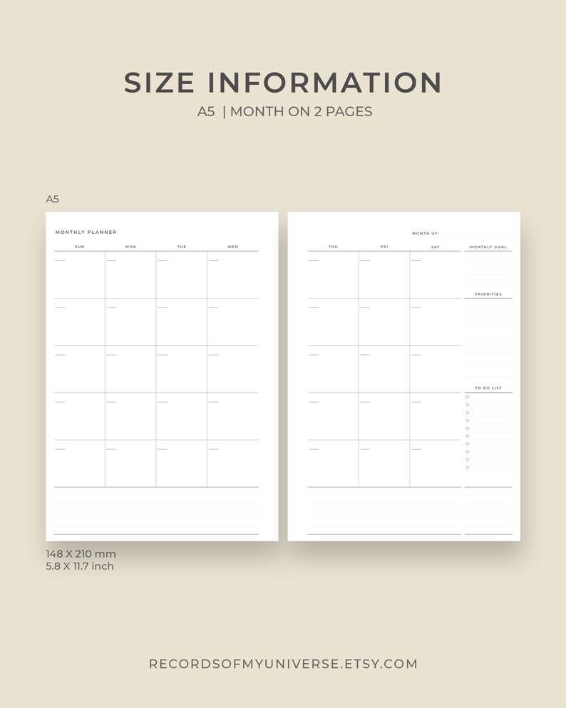 A5 Minimal Monthly Schedule Planner Template Printable | Month on ...