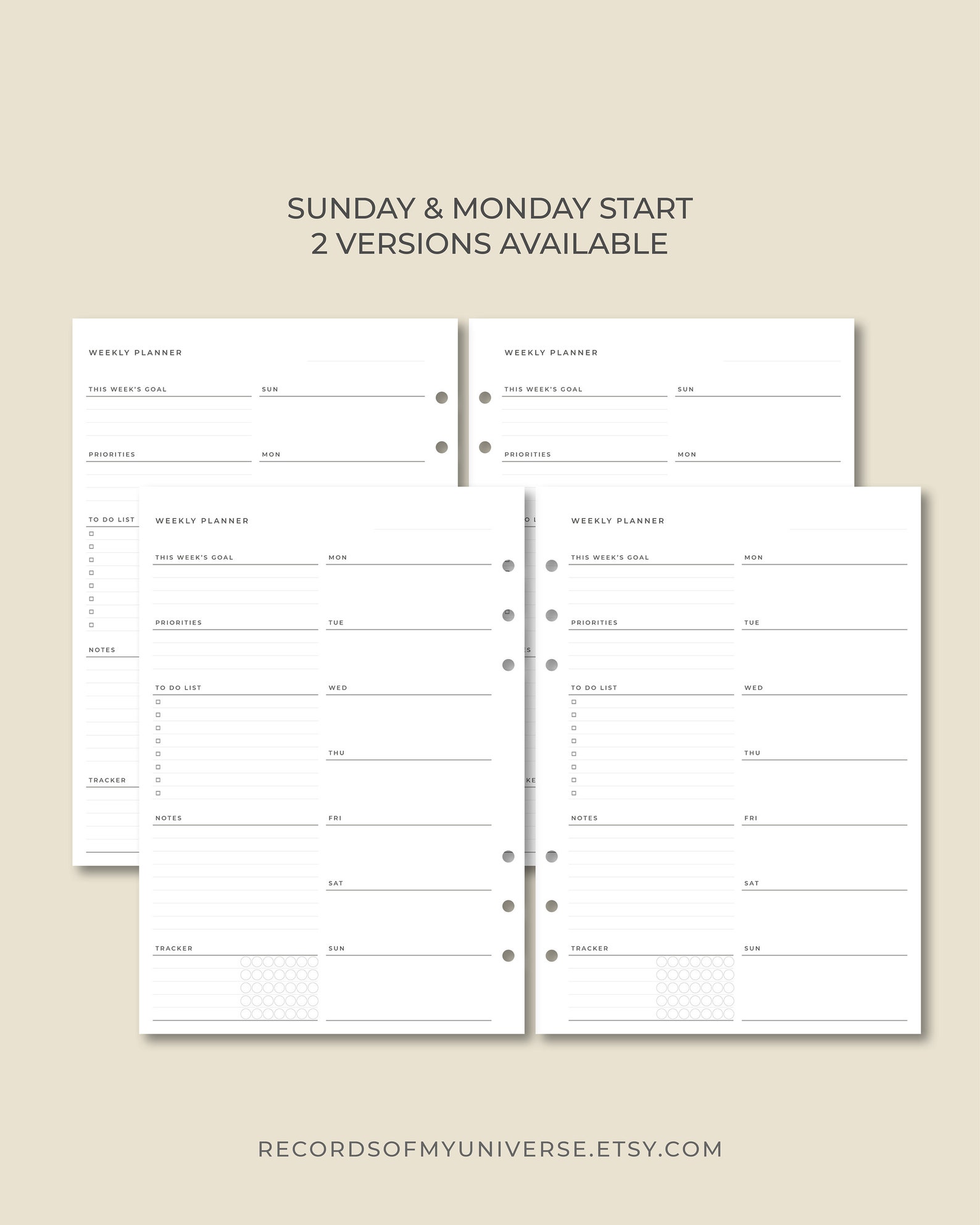 A5 Minimal Weekly Overview Planner Template Printable Week on A Page ...