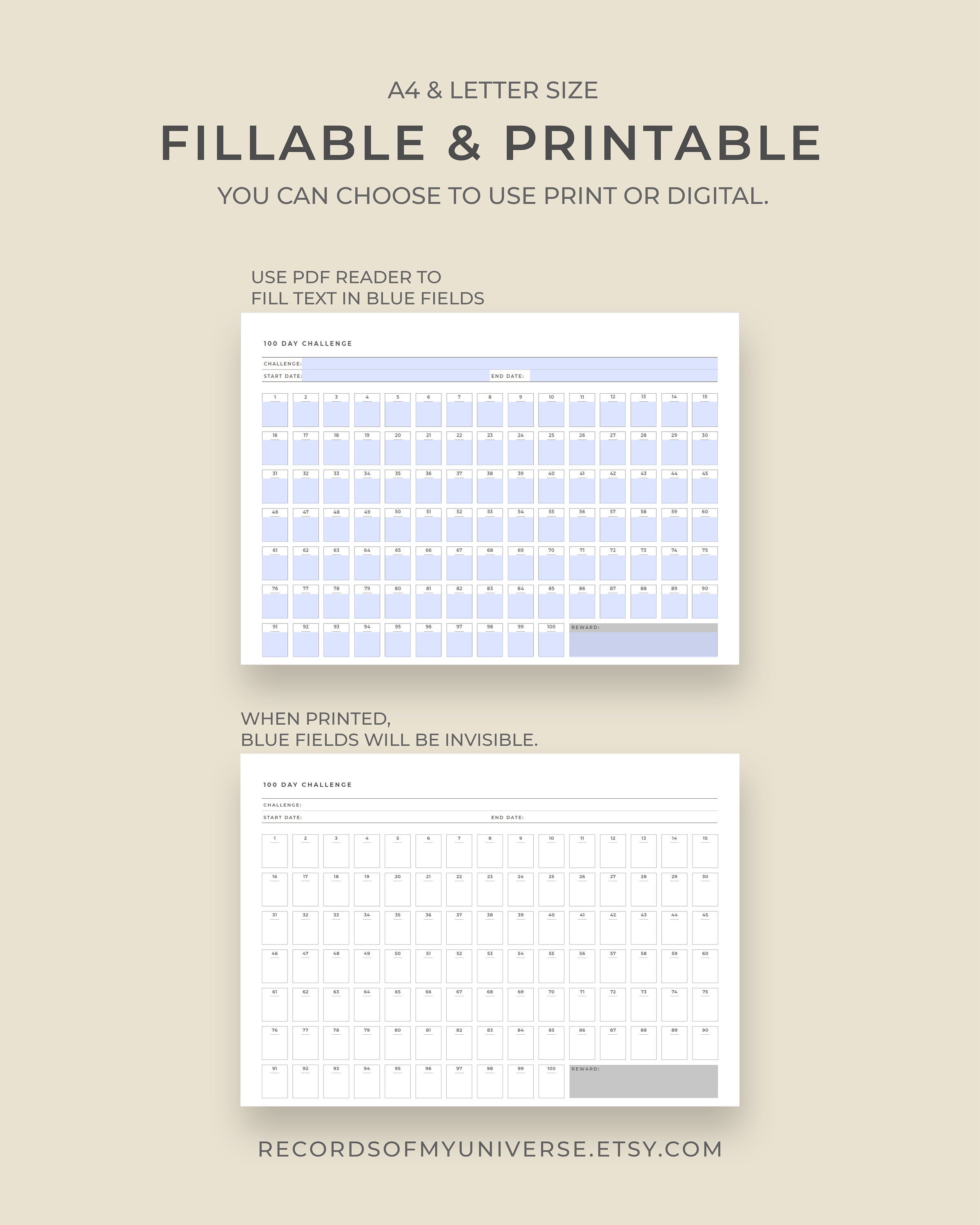 Printable & Editable 100 Day Challenge Landscape Design | A4, A5 ...