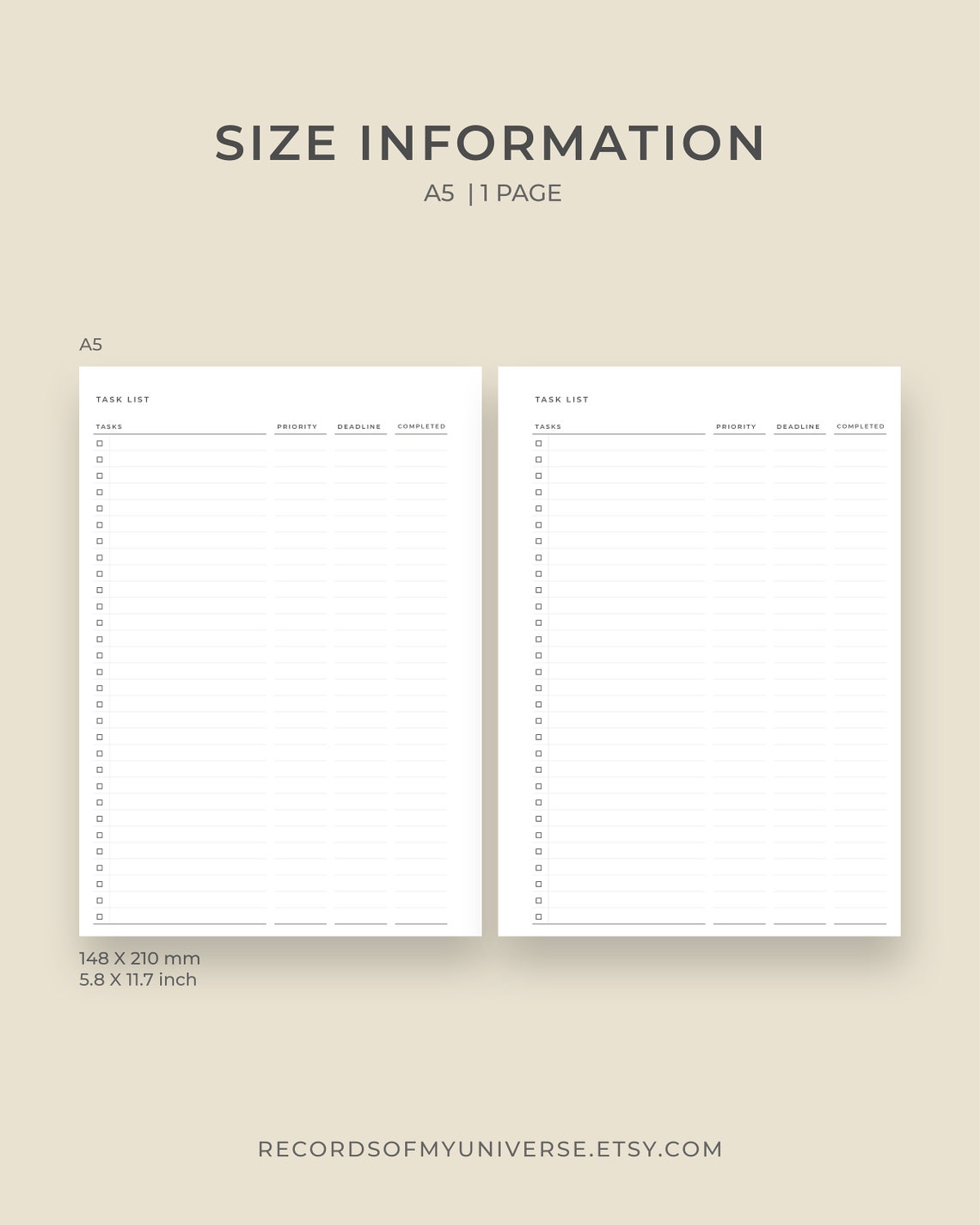A5 Size Task List Template Printable Instant Download Printable to Do ...