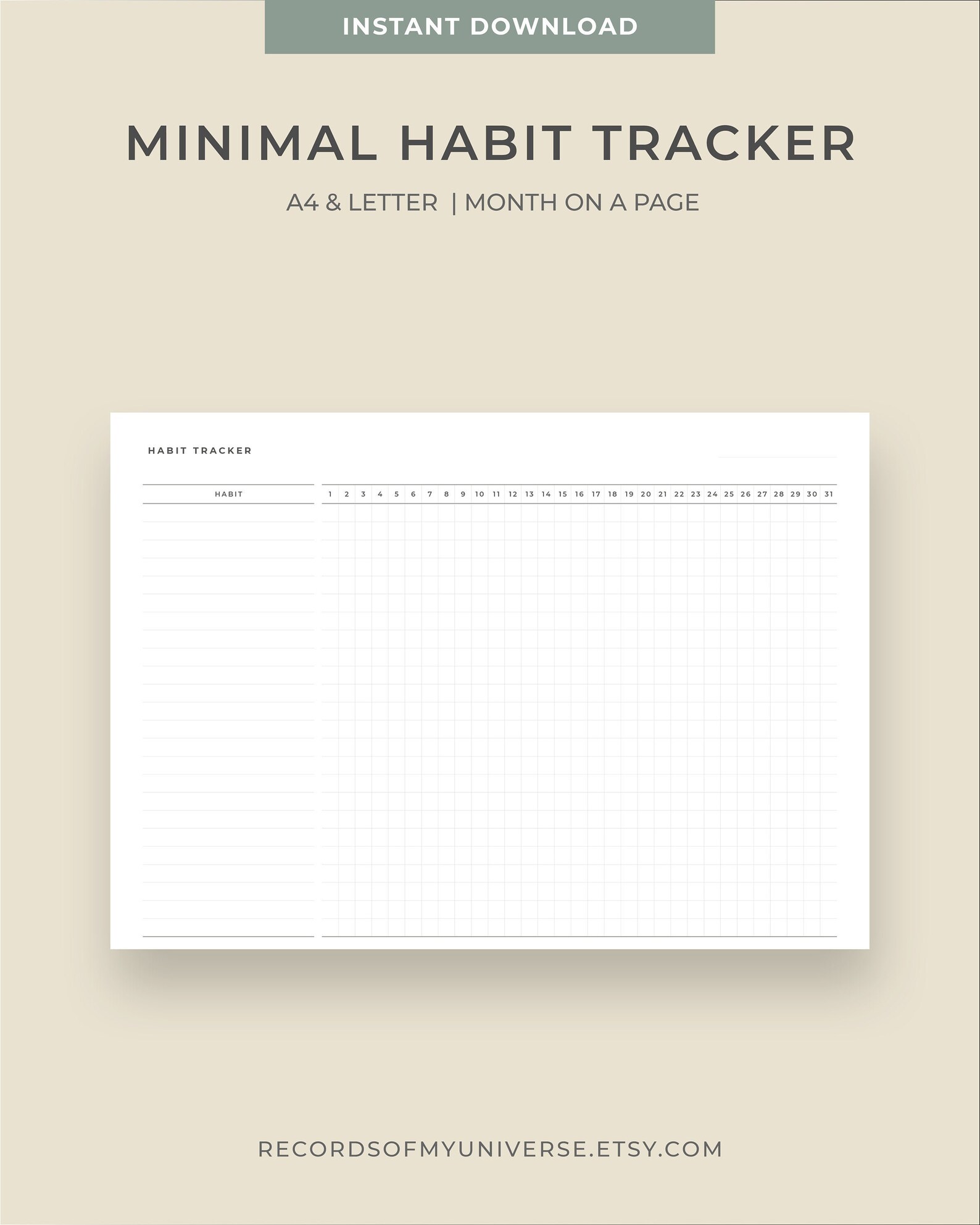 Printable & Editable Minimal Habit Tracker A4, Letter Size Instant ...