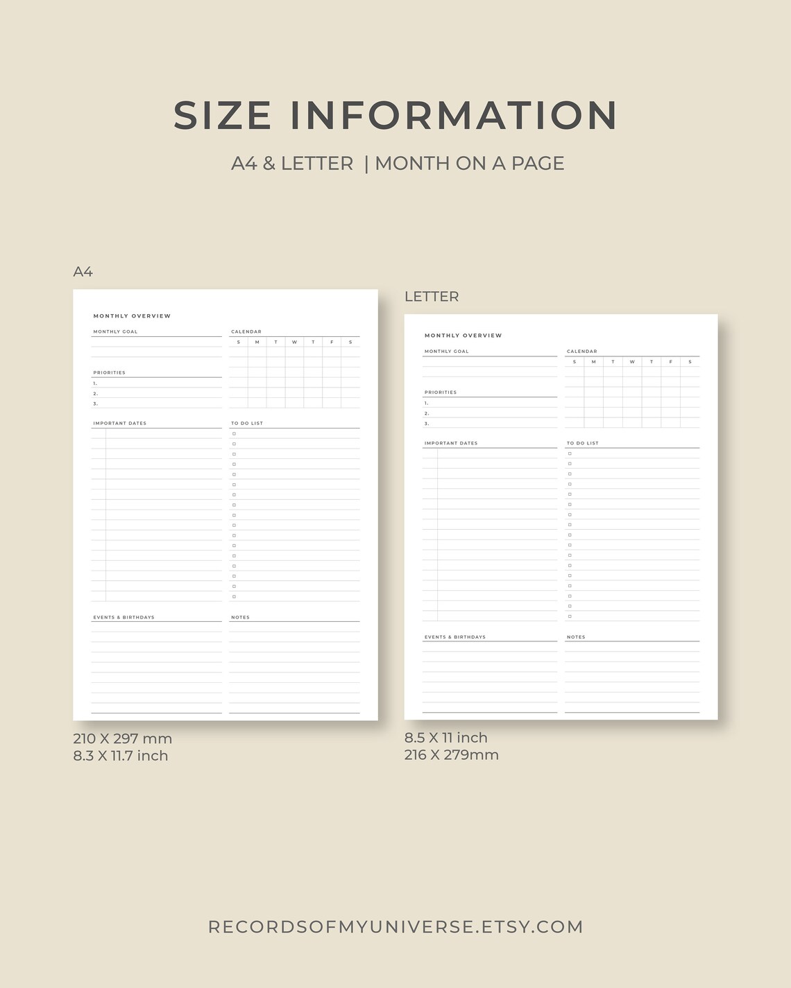 Printable & Editable Minimal Monthly Overview Planner Template | A4 ...