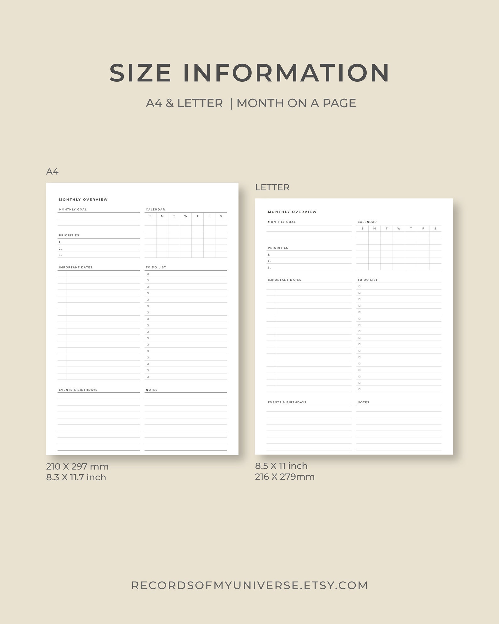 Printable & Editable Minimal Monthly Overview Planner Template | A4 ...