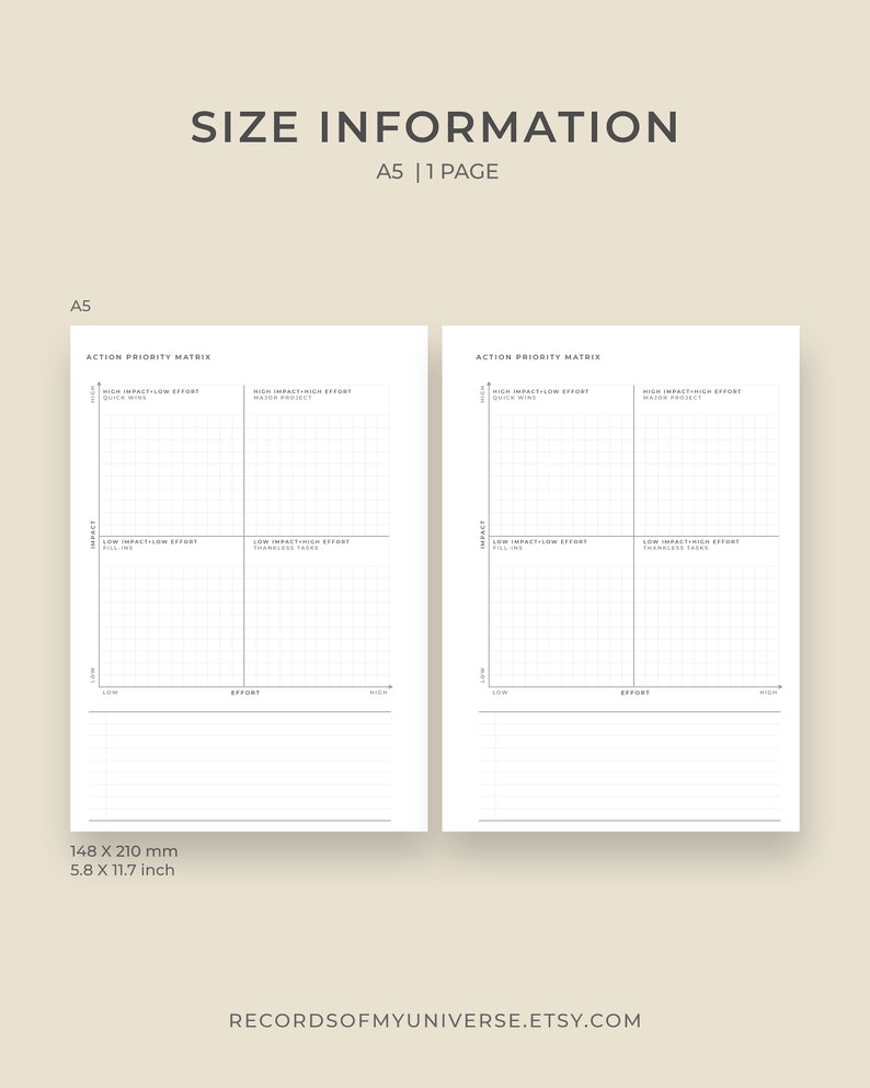 A5 Action Priority Matrix Template PDF Printable | Impact & Effort ...