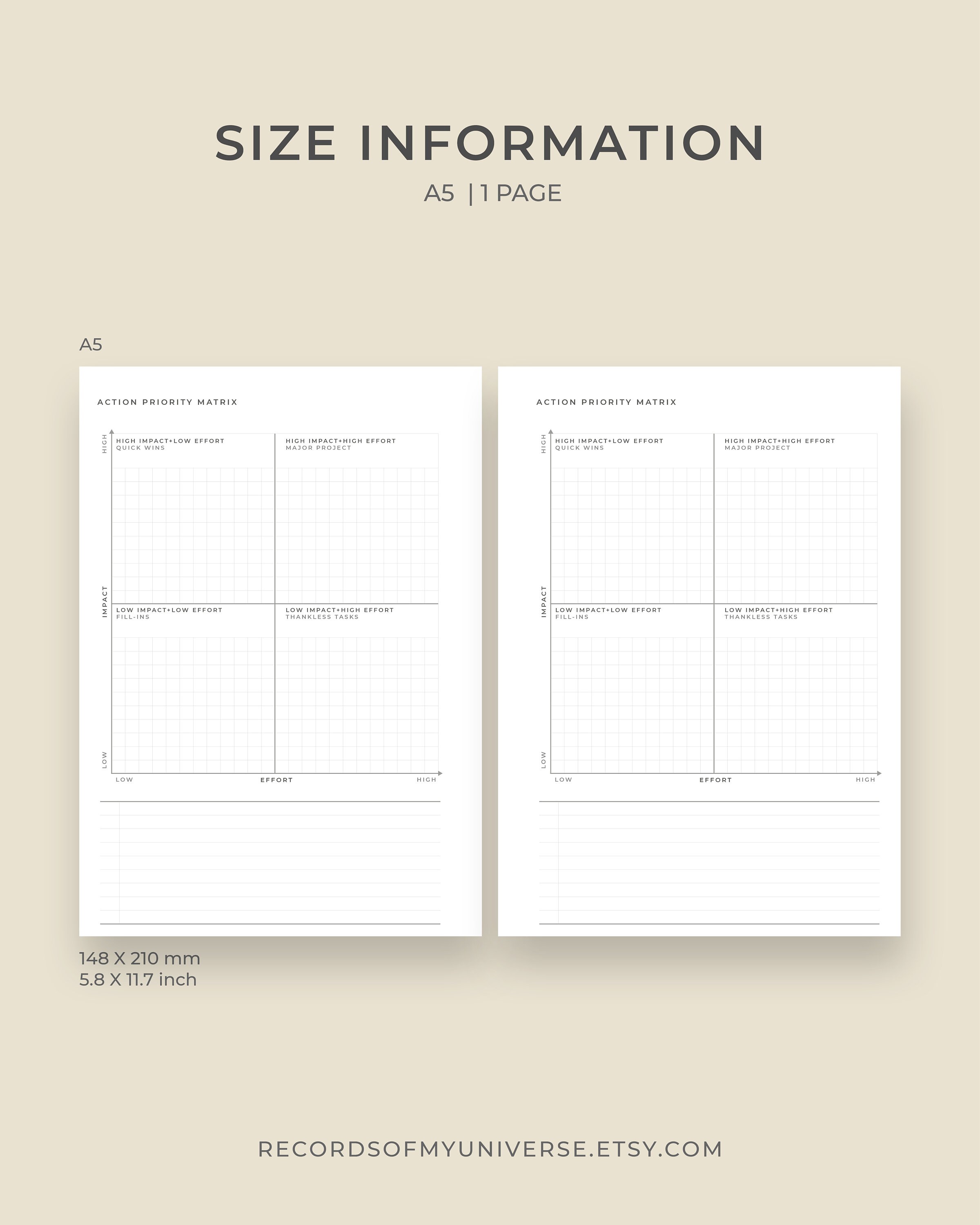 A5 Action Priority Matrix Template PDF Printable | Impact & Effort ...