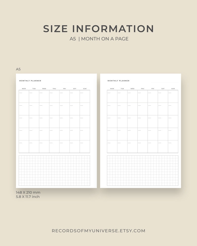 A5 Simple Monthly Schedule Planner Template Printable | Month on A PAGE ...
