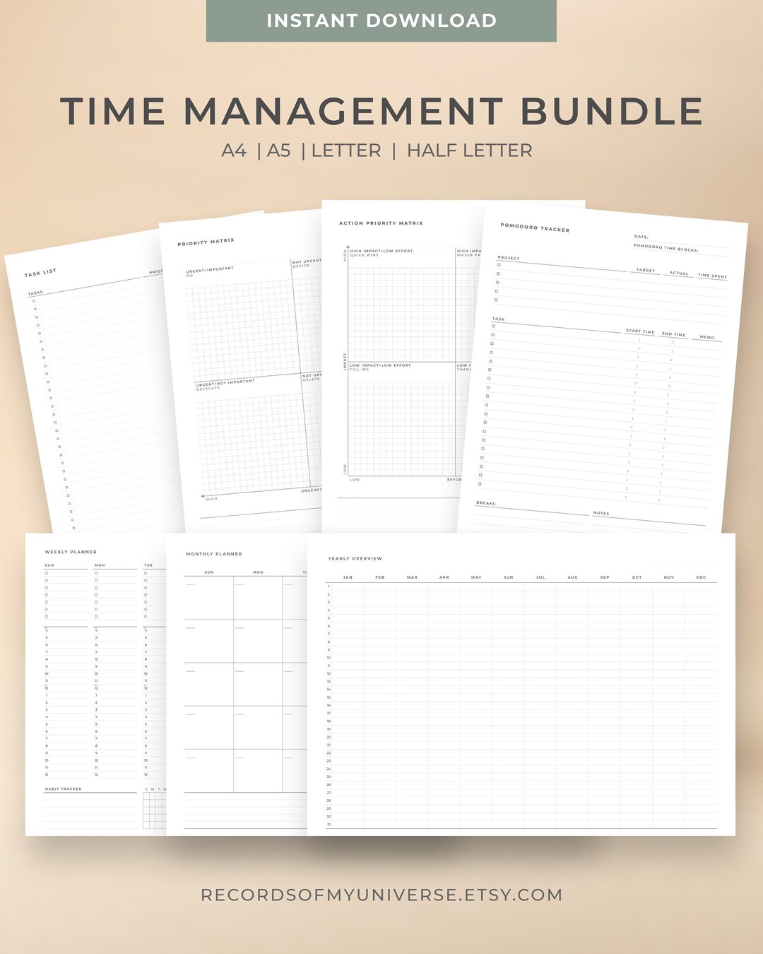 Printable & Editable Time Management Bundle | A4, A5, Letter, Half ...