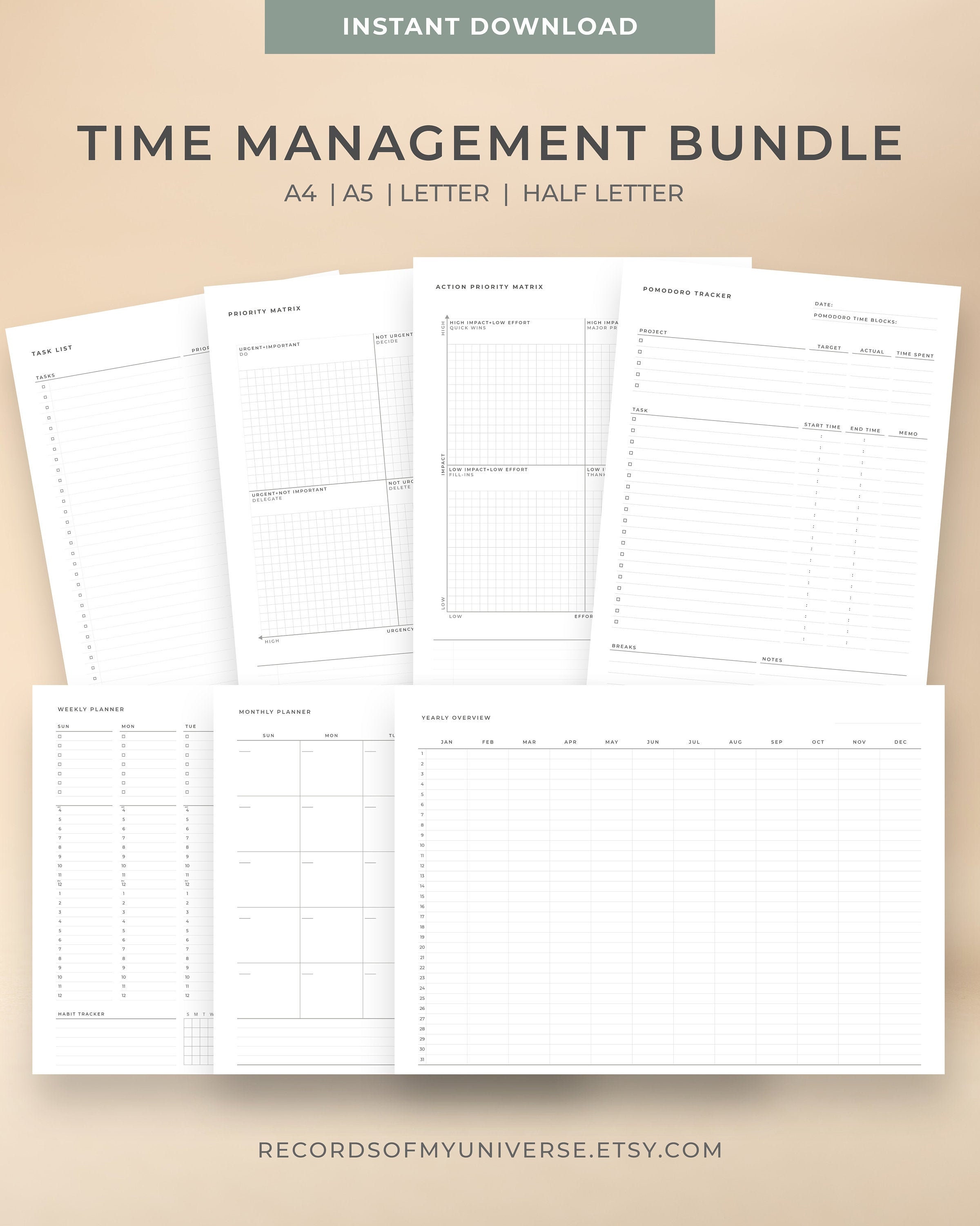 Printable & Editable Time Management Bundle | A4, A5, Letter, Half ...