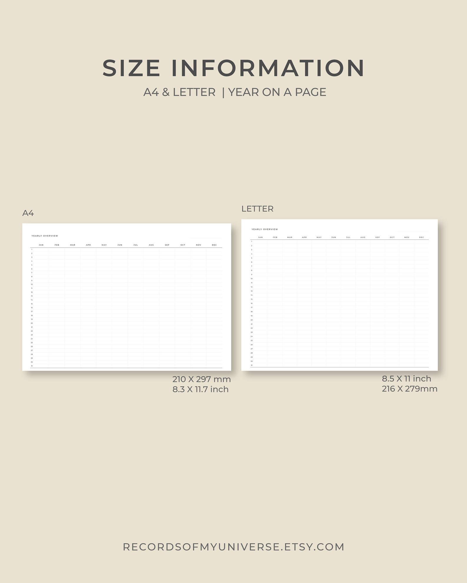 Editable & Printable Letter A4 Size Minimal Yearly Overview - Etsy