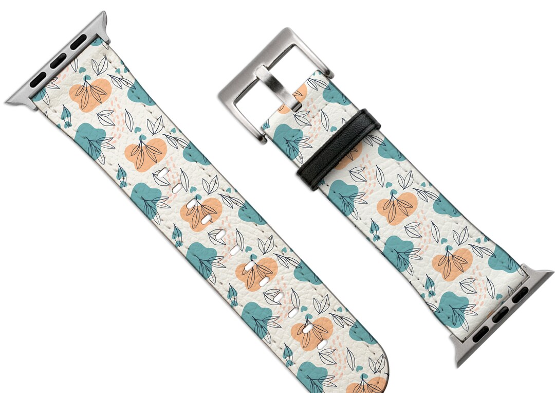 Abstract Floral Pattern Leaves Apple Watch Band pour les séries 7, 6 ...
