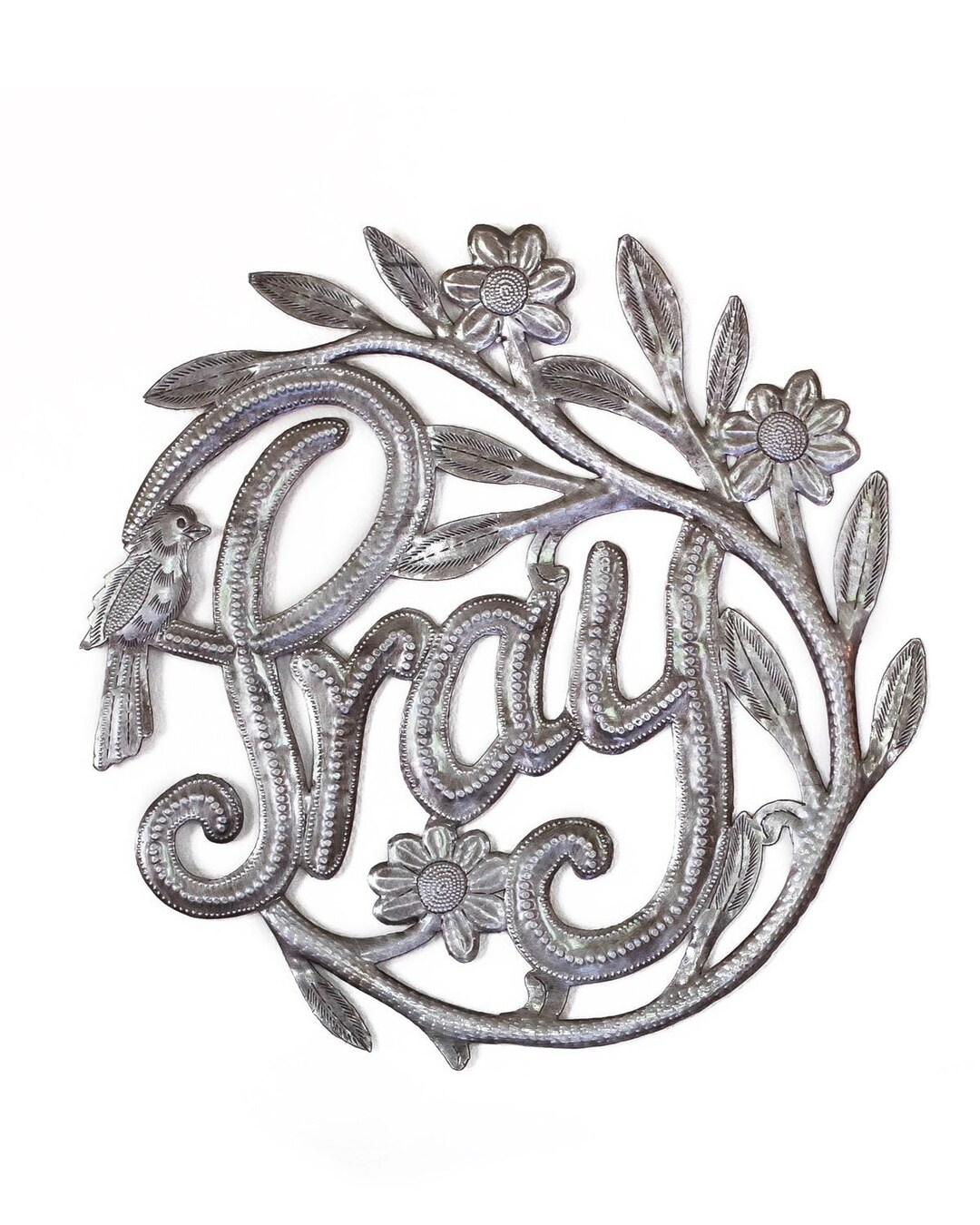 Pray Metal Art, Recycled Metal Art, Handmade in Haiti, Pray Sign ...