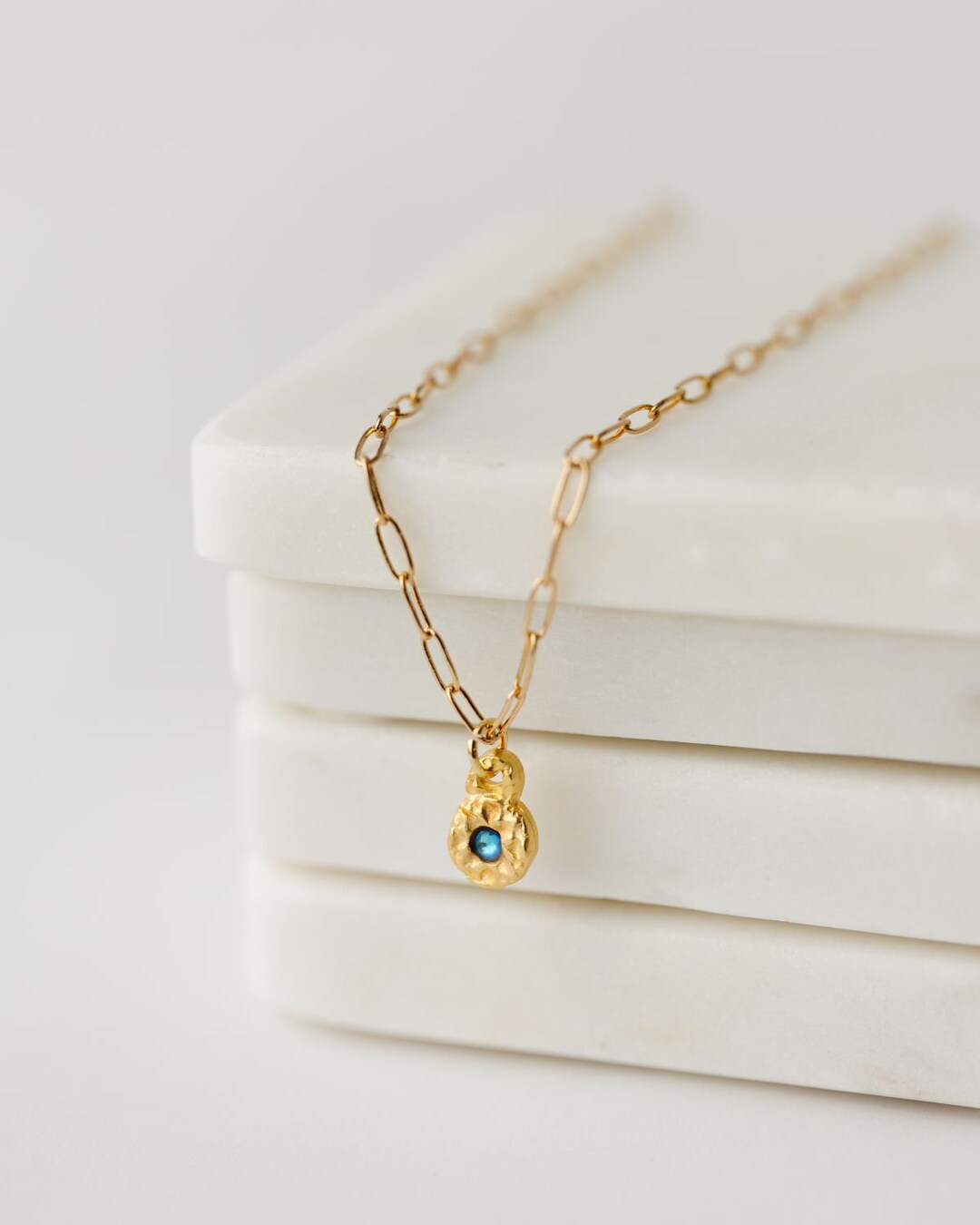 Brooke Gold Paperclip Necklace With Light Blue Pendant, Made in Haiti ...