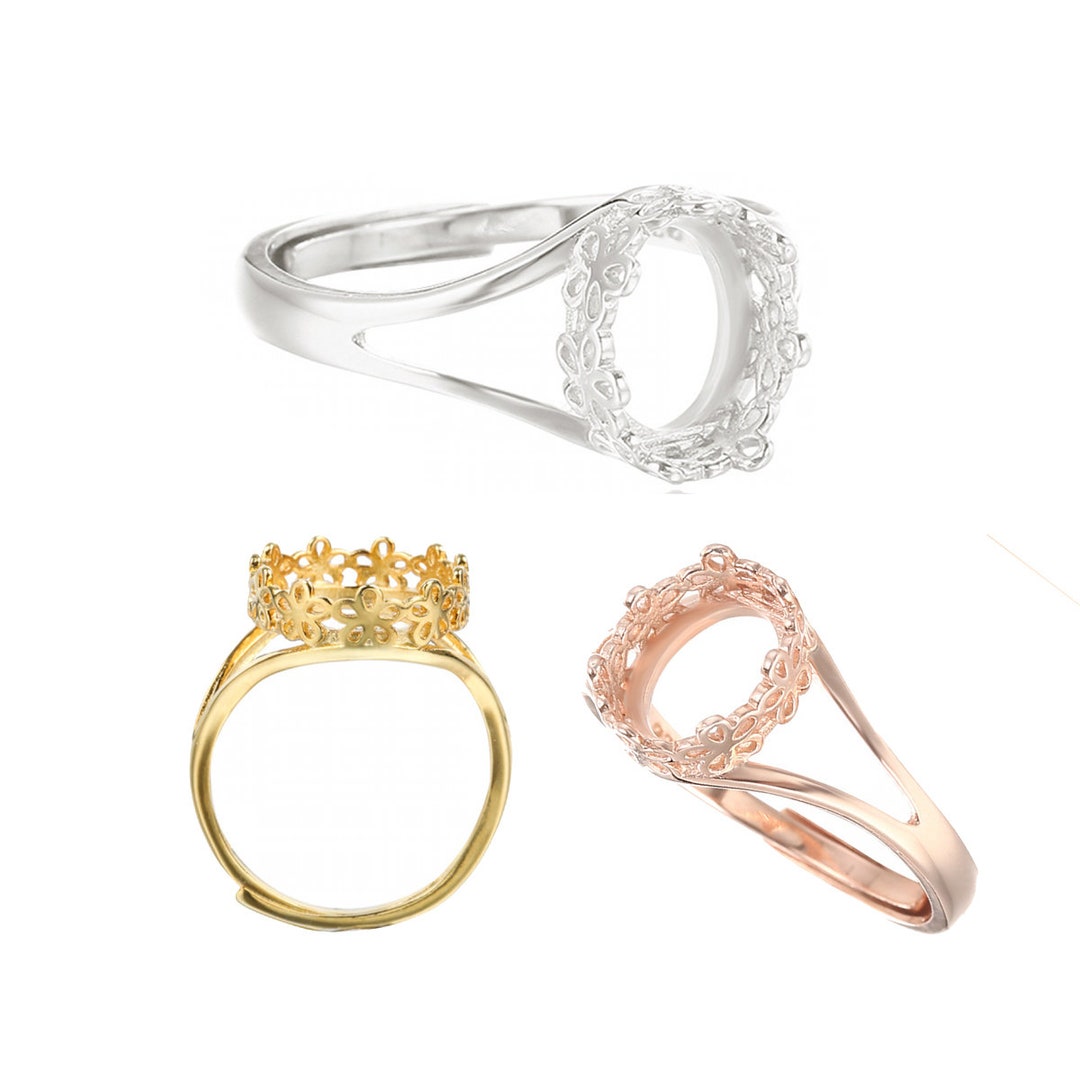 Adjustable Crown Ring Base Blank for 7x9mm/8x10mm/14x17mm Oval Cabochon ...