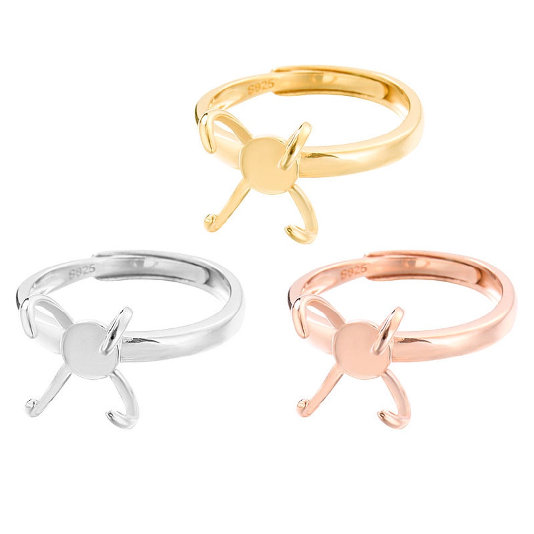 925 Sterling Silver 4 Claws Ring Blank Adjustable Ring Blanks for 8 ...