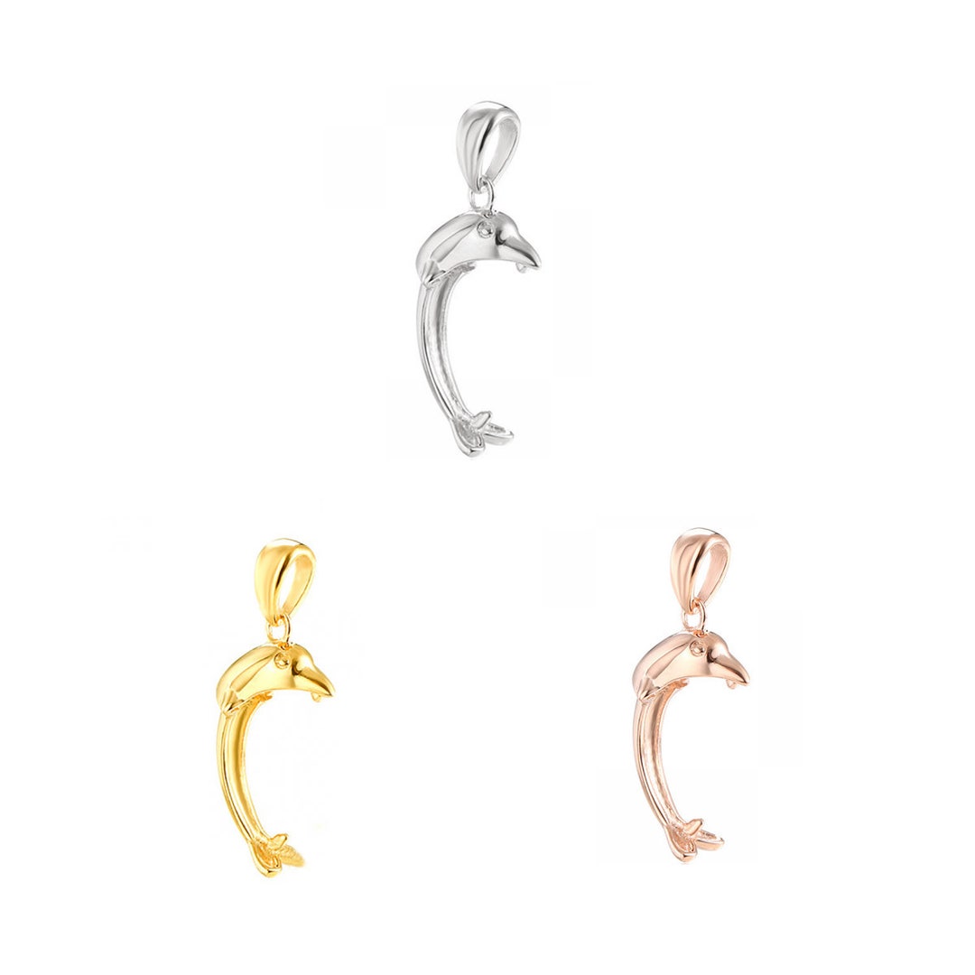 925 Sterling Silver Dolphin Pearl Mount Pendant Setting for 12mm Half ...