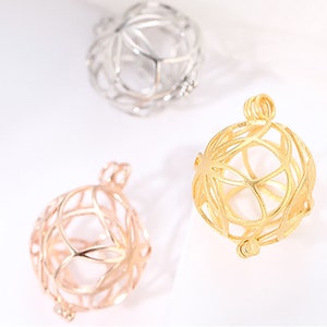 925 Sterling Silver Flower Pearl Cage Openable Hollow Cage Lockets ...