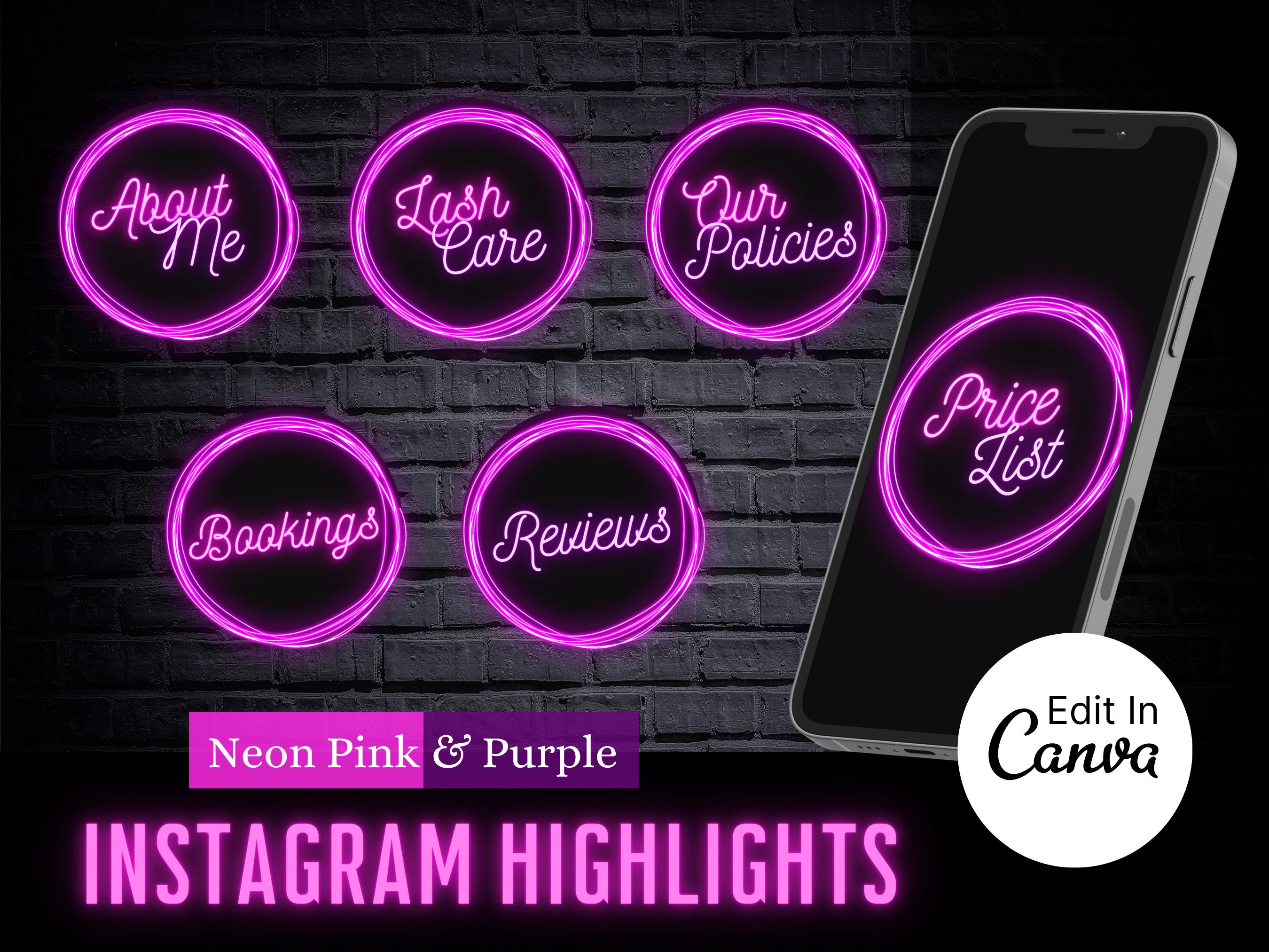 Highlight Covers Social Media Icons Editable Neon Highlights Instagram ...