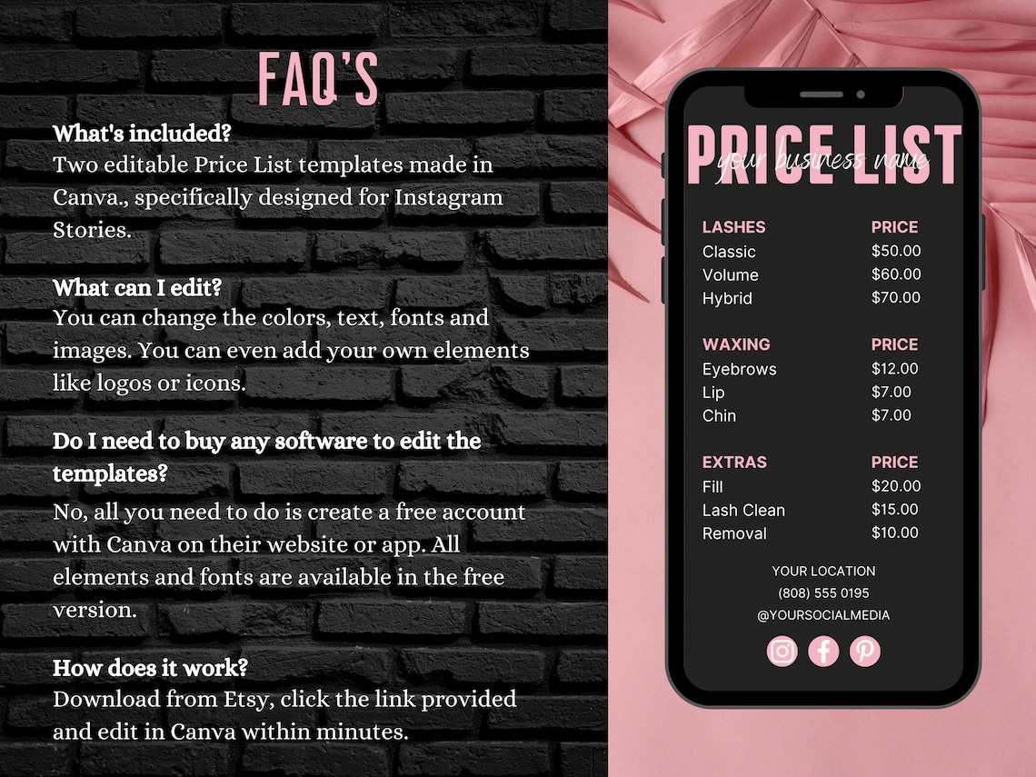 Editable Price Lists Instagram Price List Template Salon - Etsy UK
