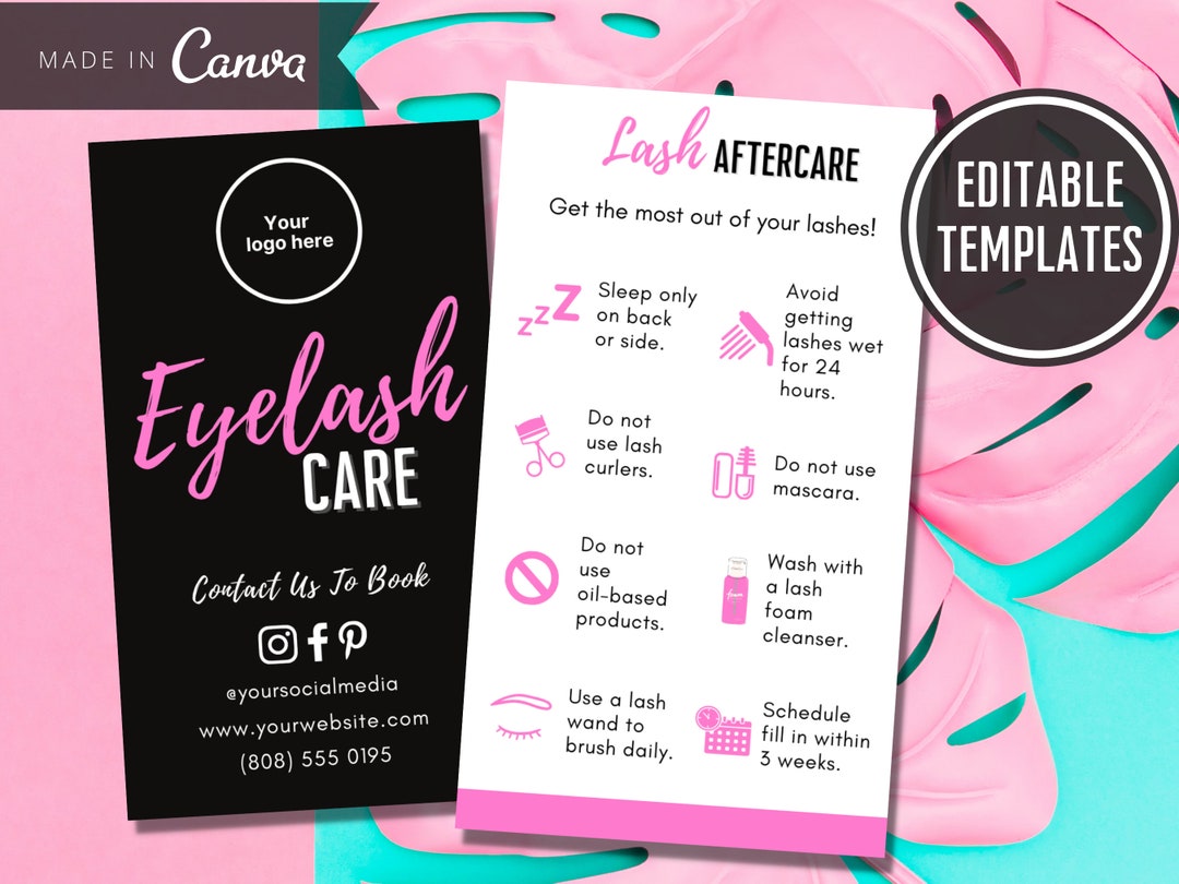 DIY Lash Care Card, Editable Eyelash Aftercare Card, Printable Lash ...