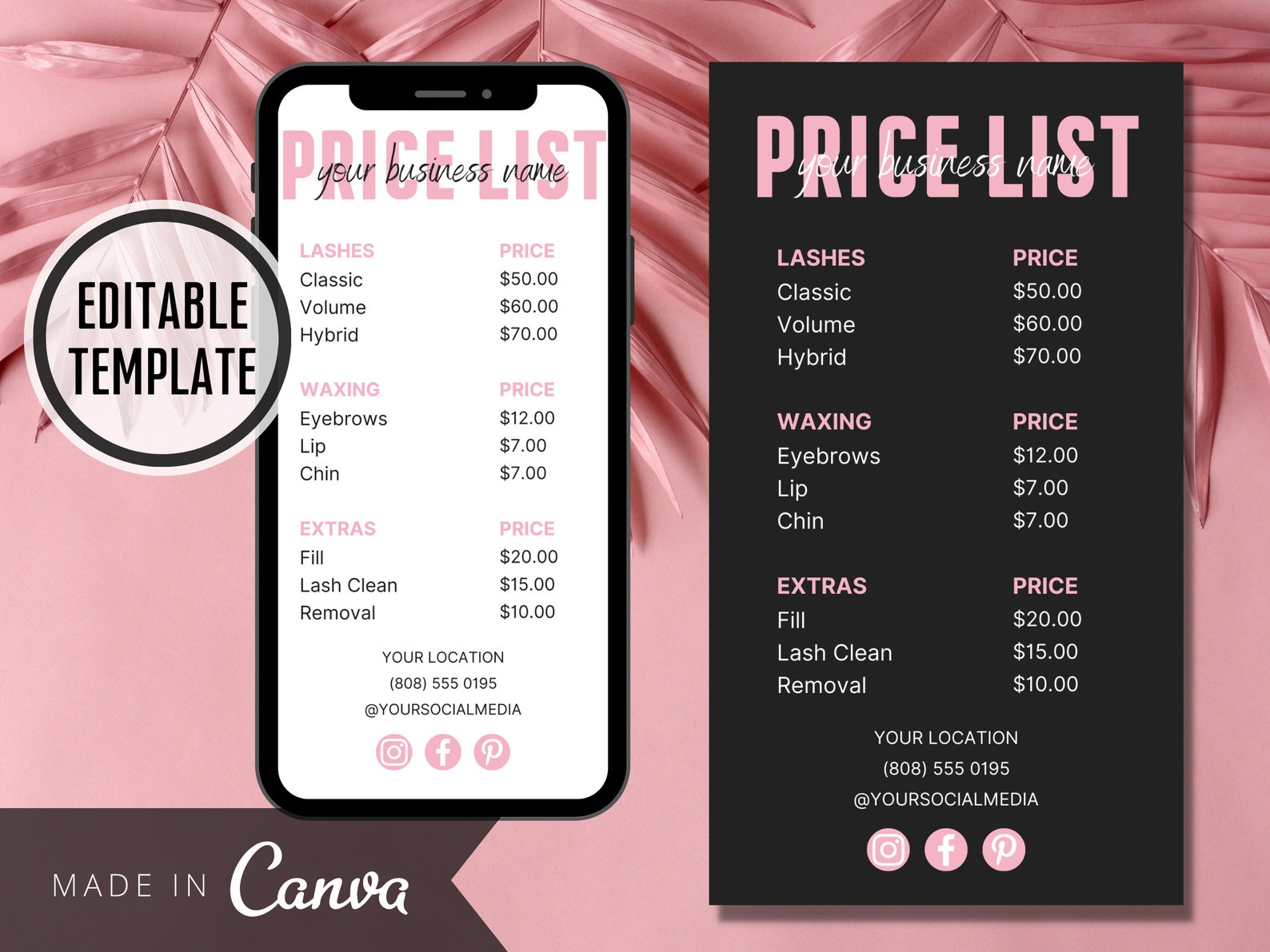 Editable Price Lists Instagram Price List Template Salon - Etsy UK