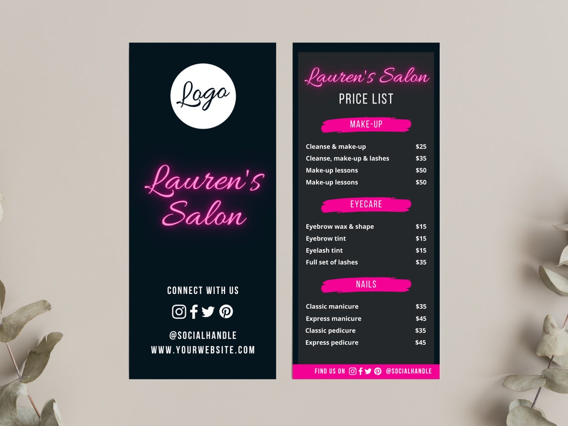 Editable Neon Price List Template Printable Price Guide - Etsy UK