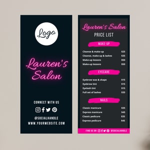 Editable Neon Price List Template Printable Price Guide - Etsy UK